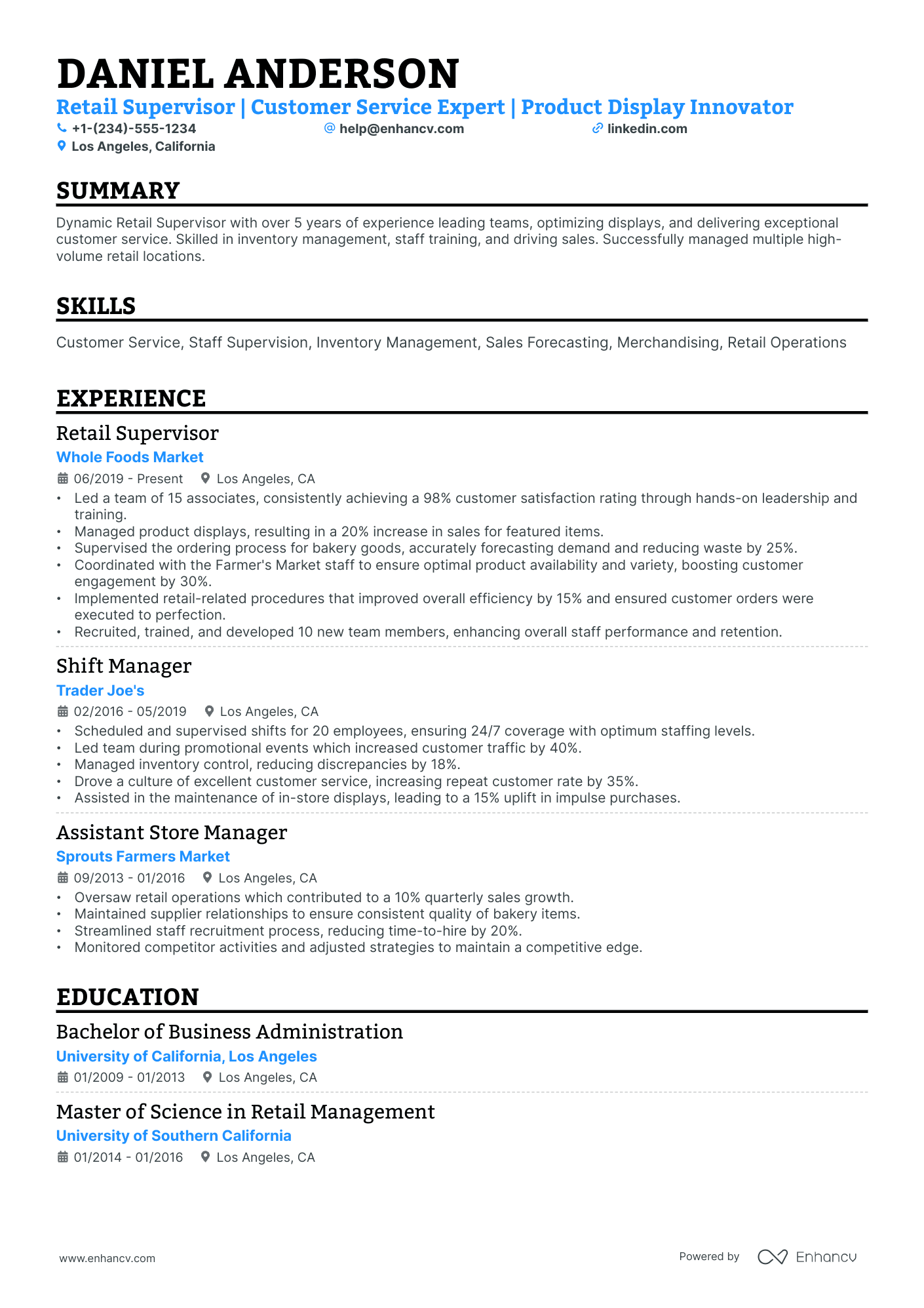 10 Retail Sales Supervisor Resume Examples & Guide for 2026