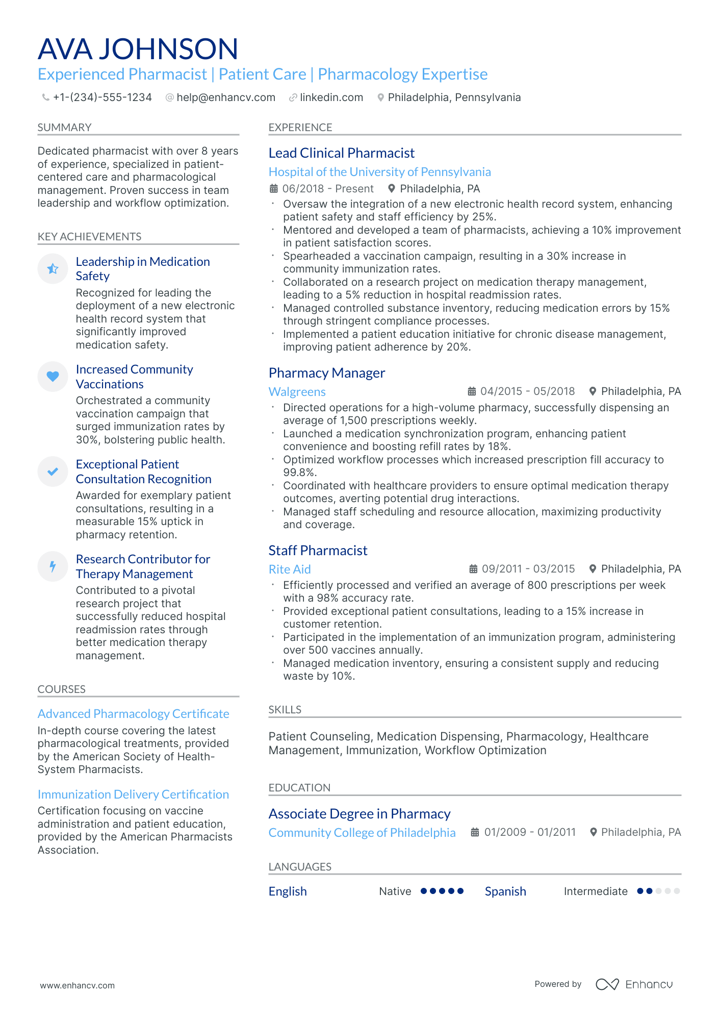 10 CVS Pharmacist Resume Examples & Guide for 2025