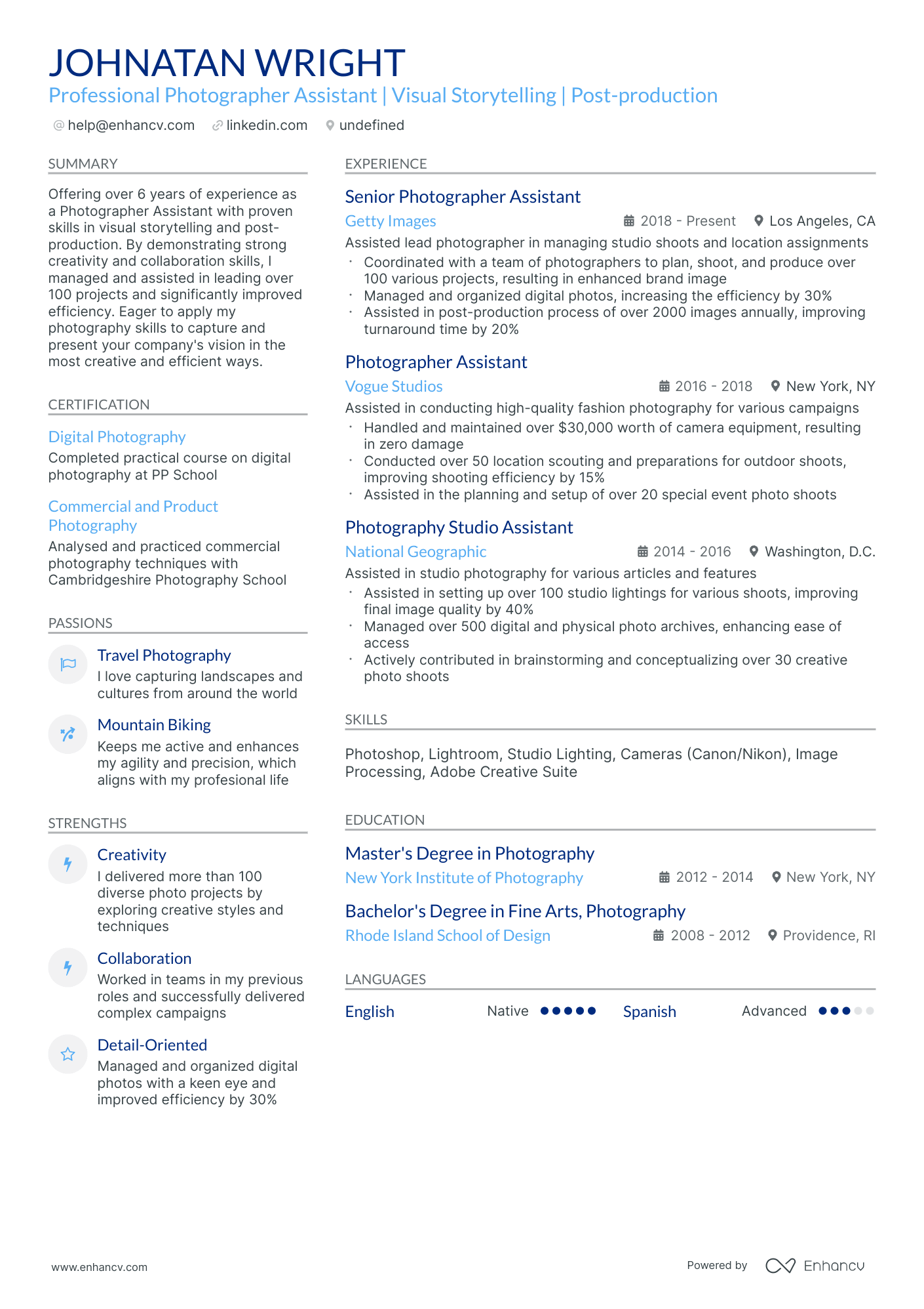 10 Photographer Assistant Resume Examples, Templates & Guide for 2026