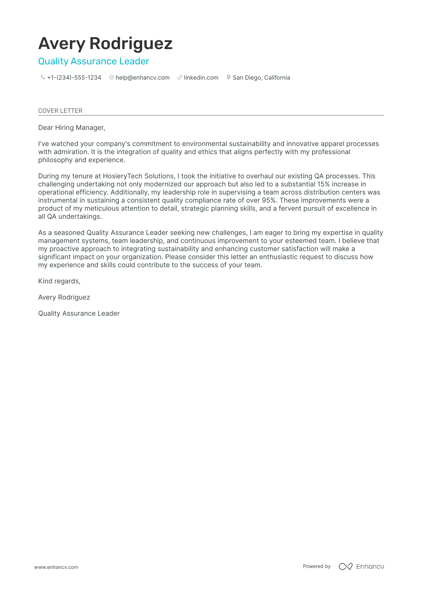 8 Professional Quality Manager Cover Letter Examples and Template for ...