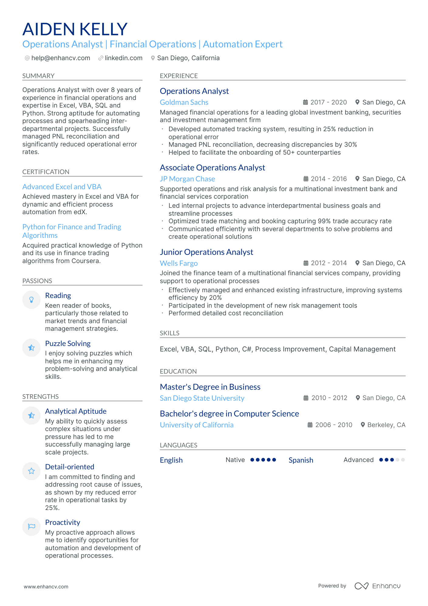 10 Operations Analyst Resume Examples & Guide for 2026
