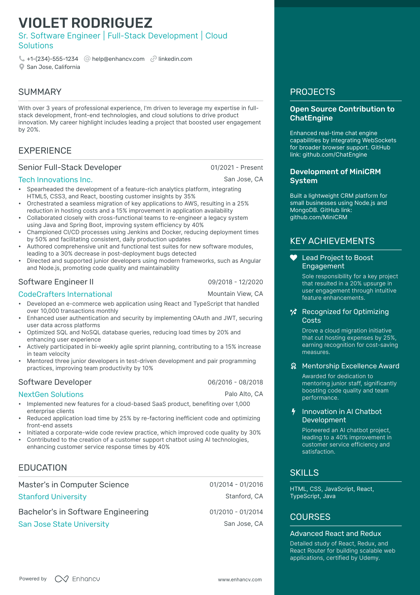 10 Senior Software Engineer Resume Examples - March 2025