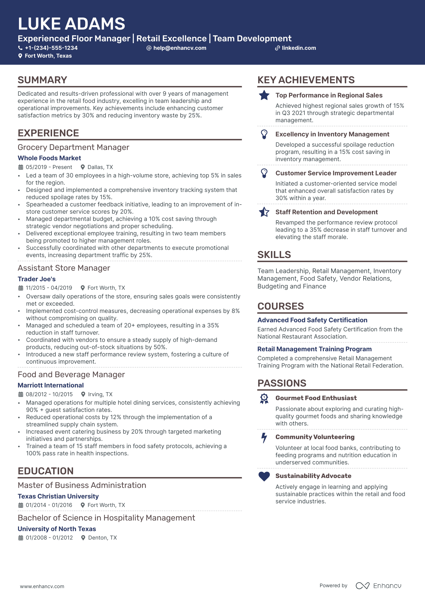 10 Floor Manager Resume Examples, Templates & Guide for 2025