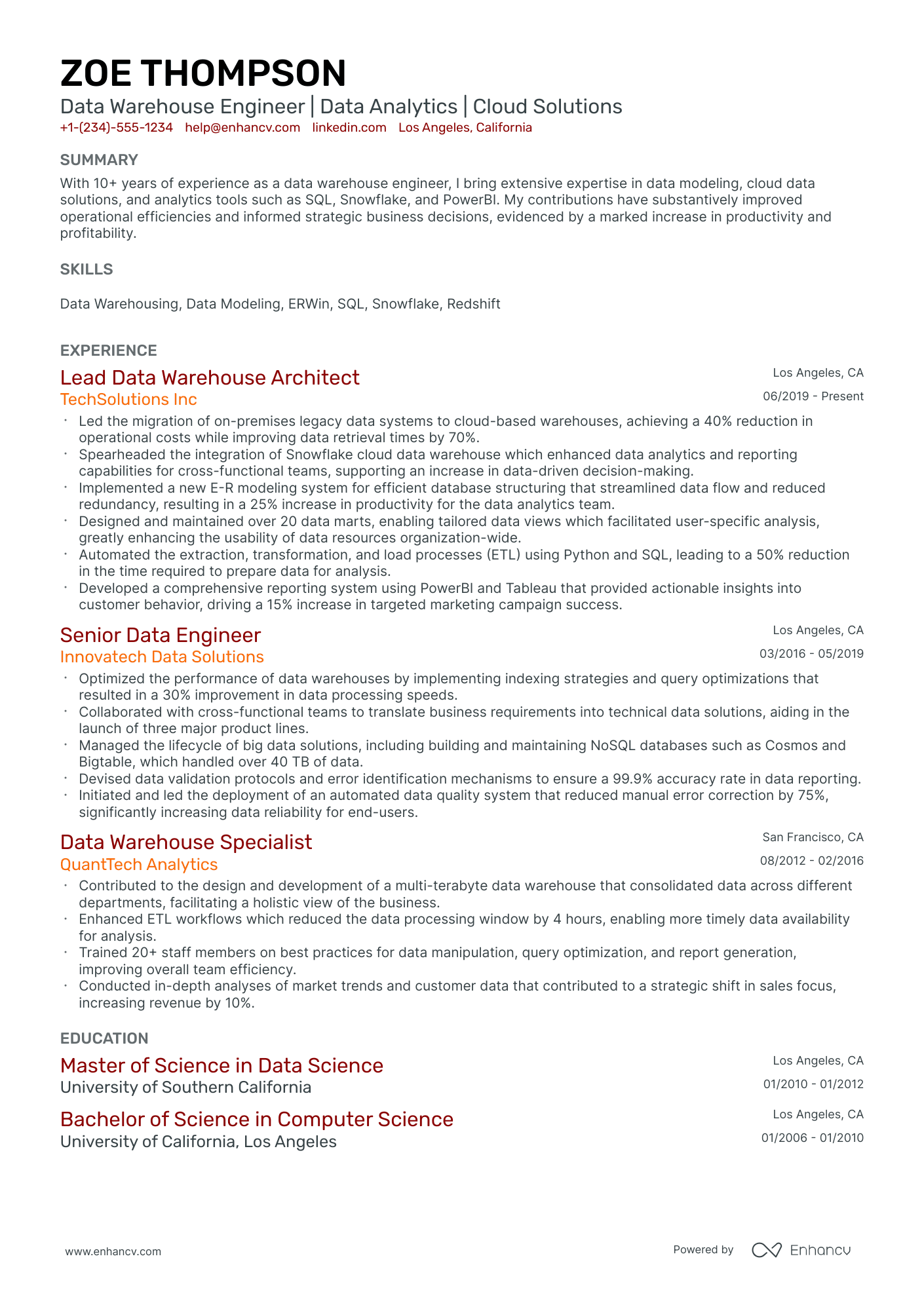 10 Data Warehouse Engineer Resume Examples & Guide for 2026