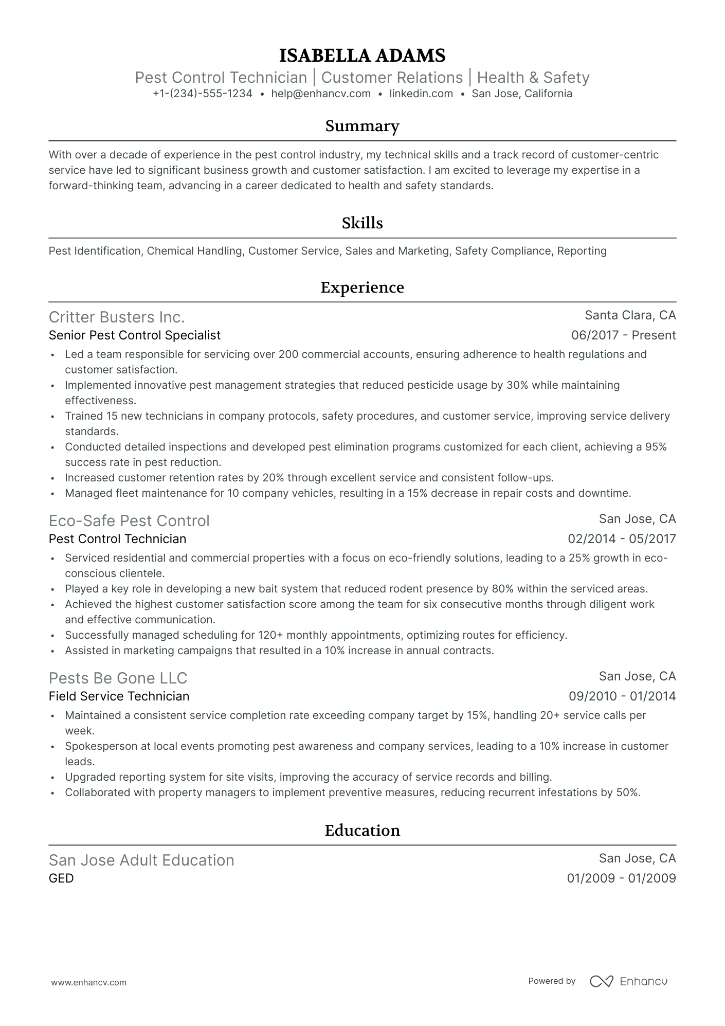 10 Pest Control Resume Examples & Guide for 2026