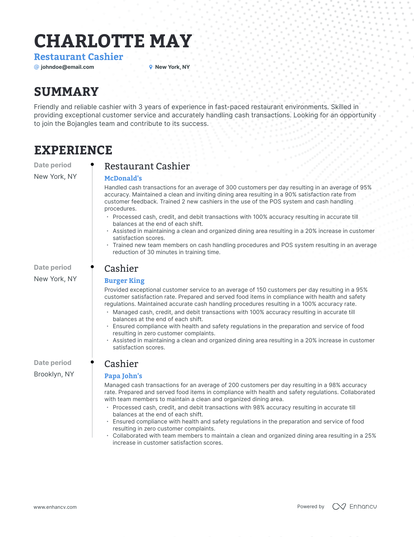 5 Restaurant Cashier Resume Examples & Guide for 2024