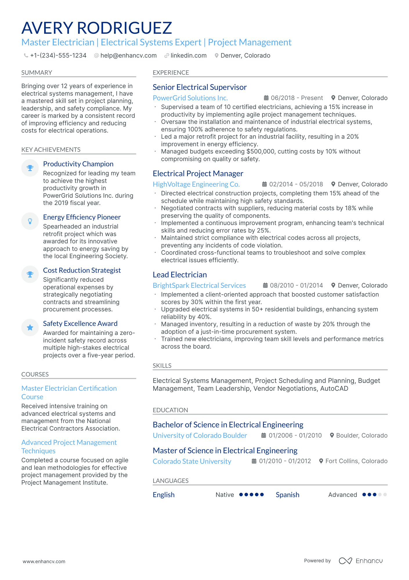 10 Electrical Manager Resume Examples & Guide for 2026