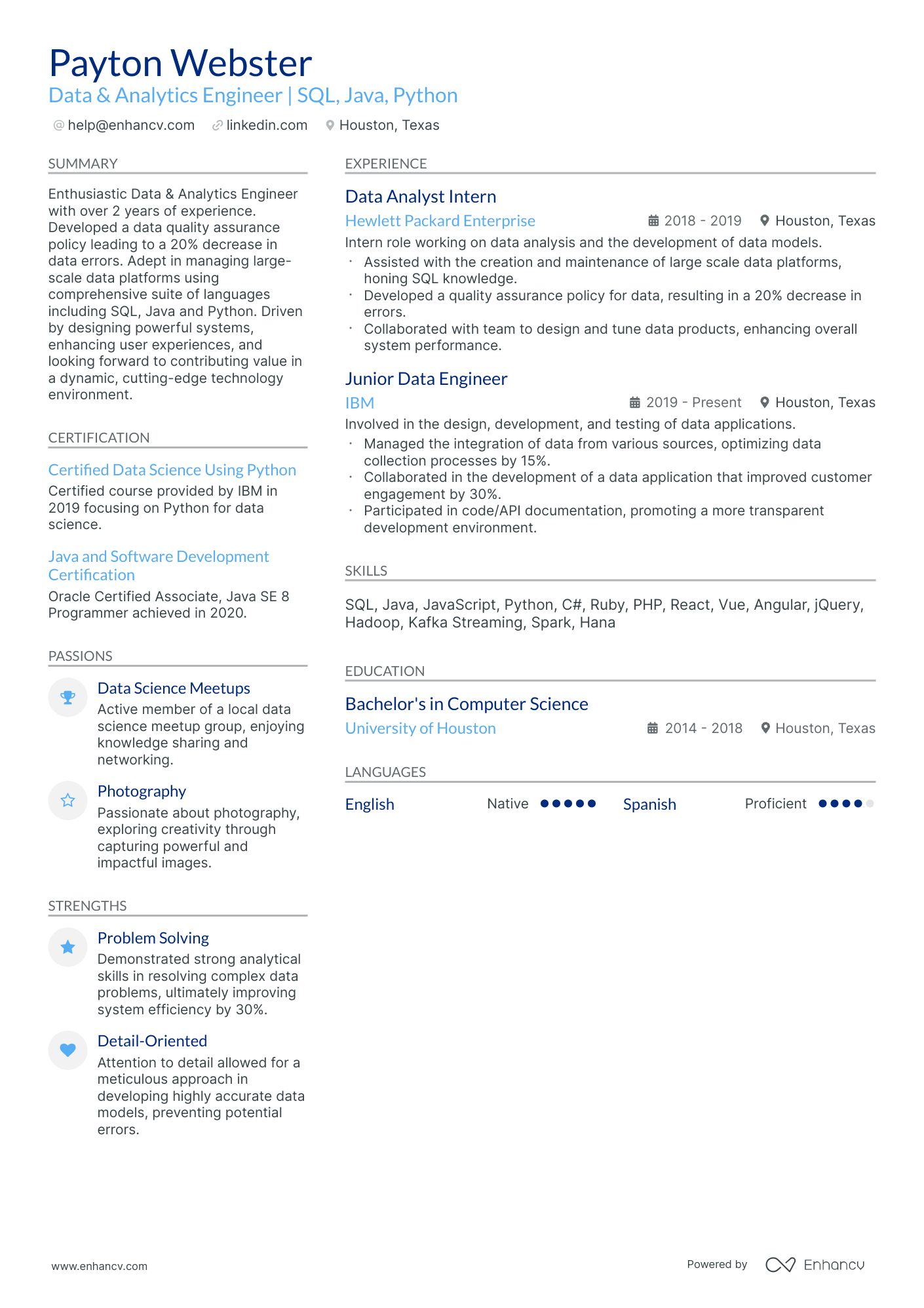 10 Junior Data Engineer Resume Examples & Guide for 2025