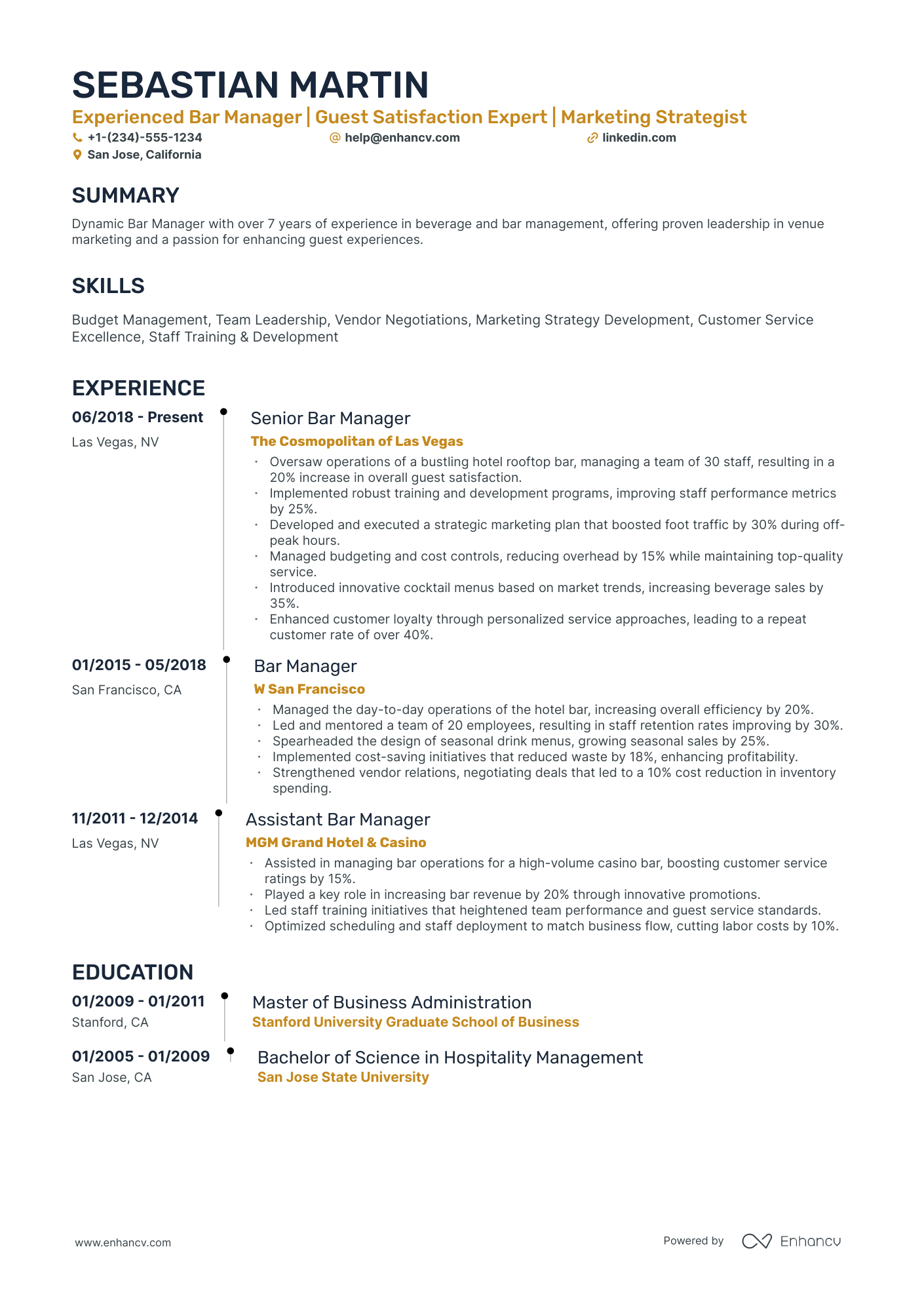 10 Bar Manager Resume Examples - March 2026