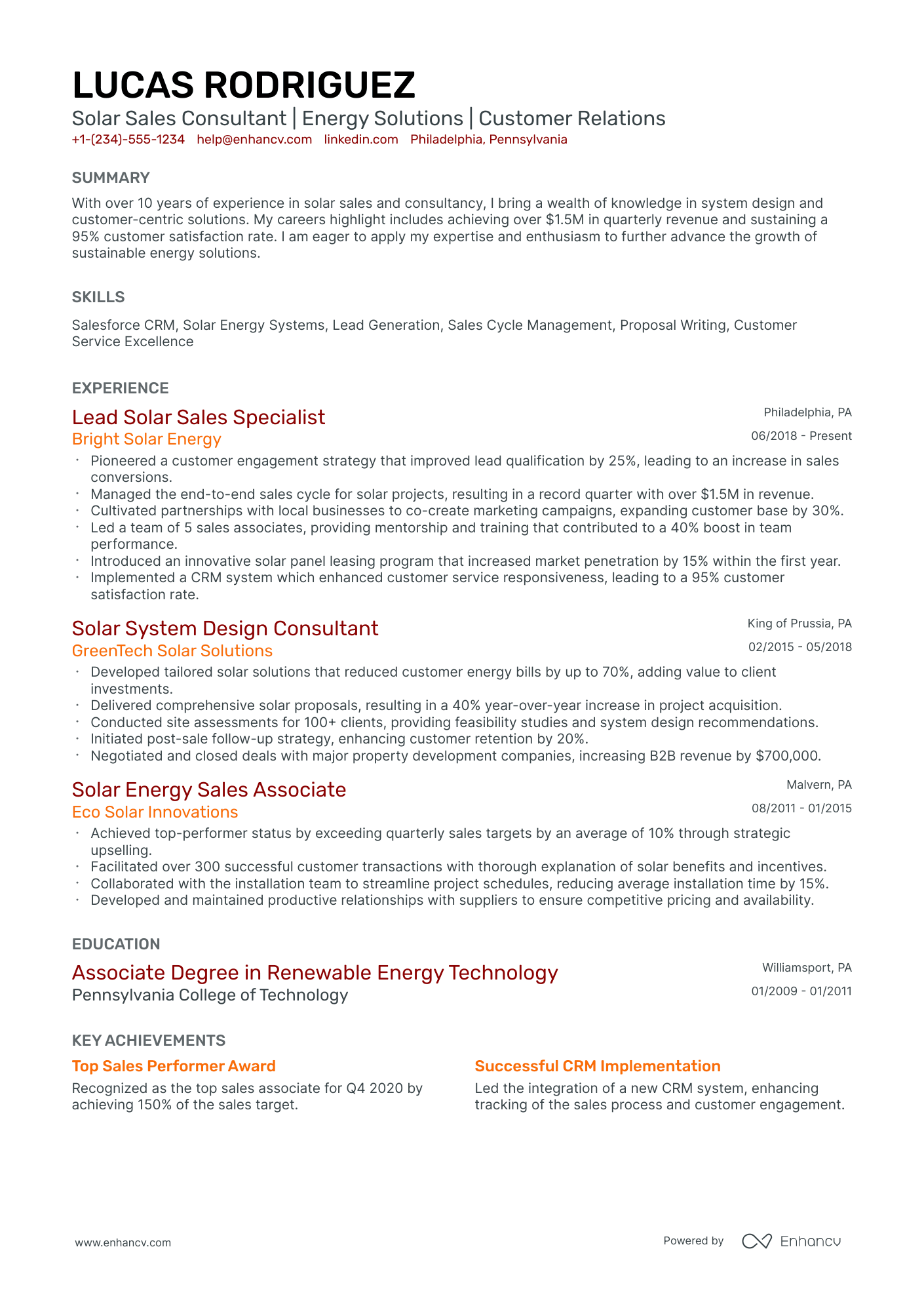 10 Solar Sales Resume Examples & Guide for 2026