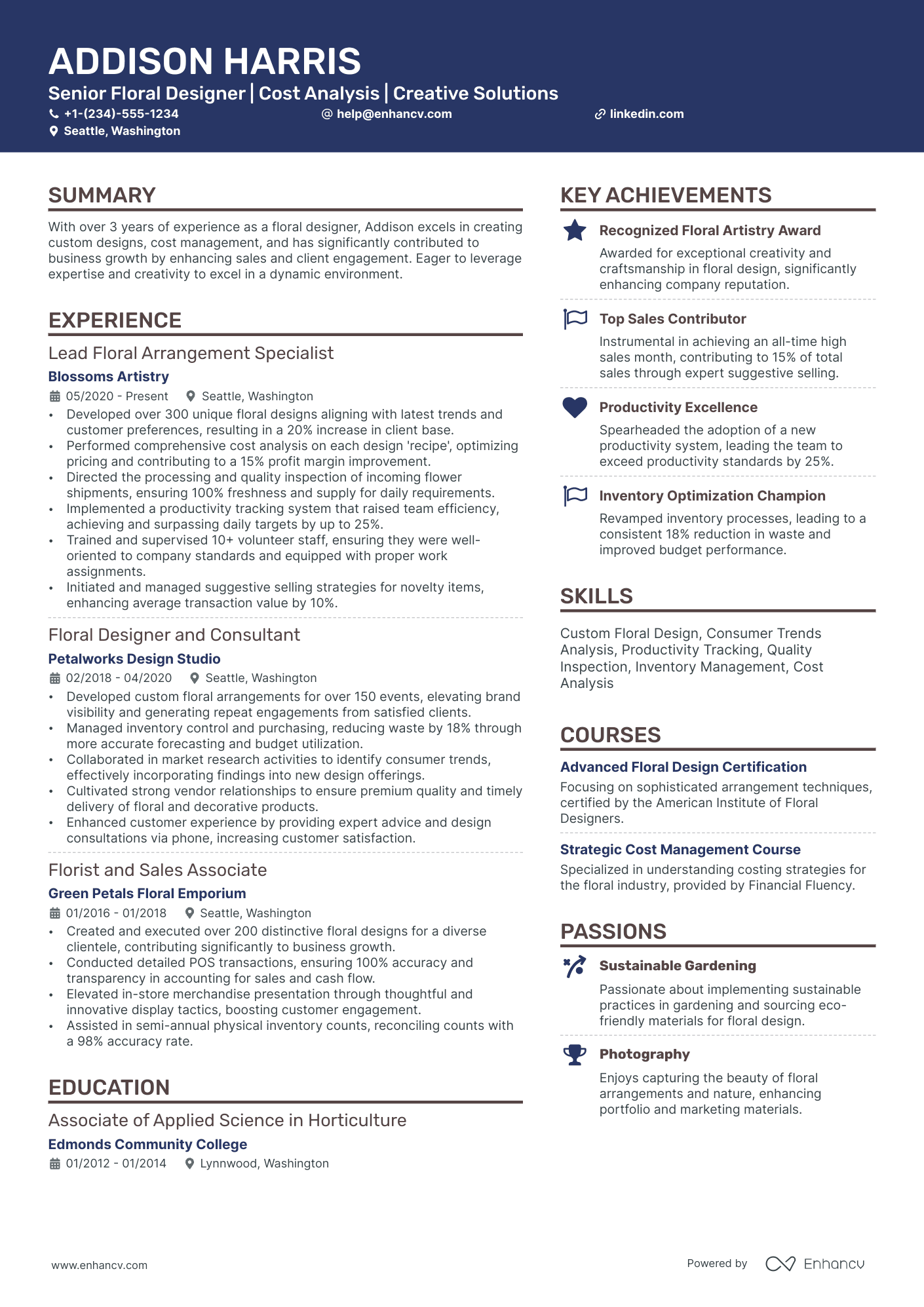 10 Floral Designer Resume Examples & Guide for 2026