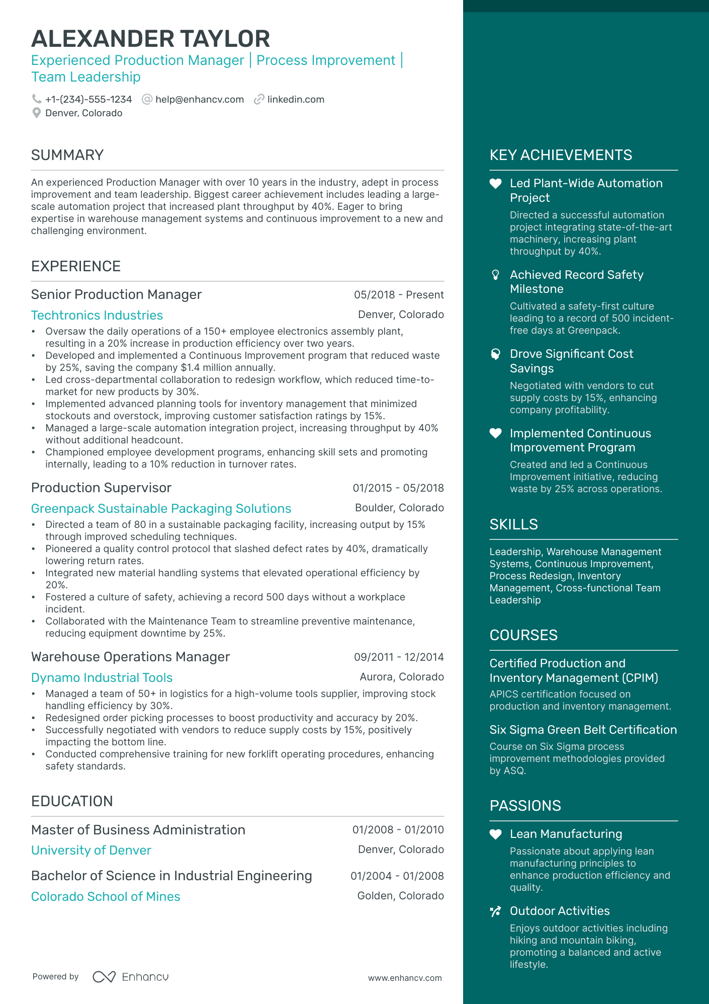 10 Production Manager Resume Examples & Guide for 2026