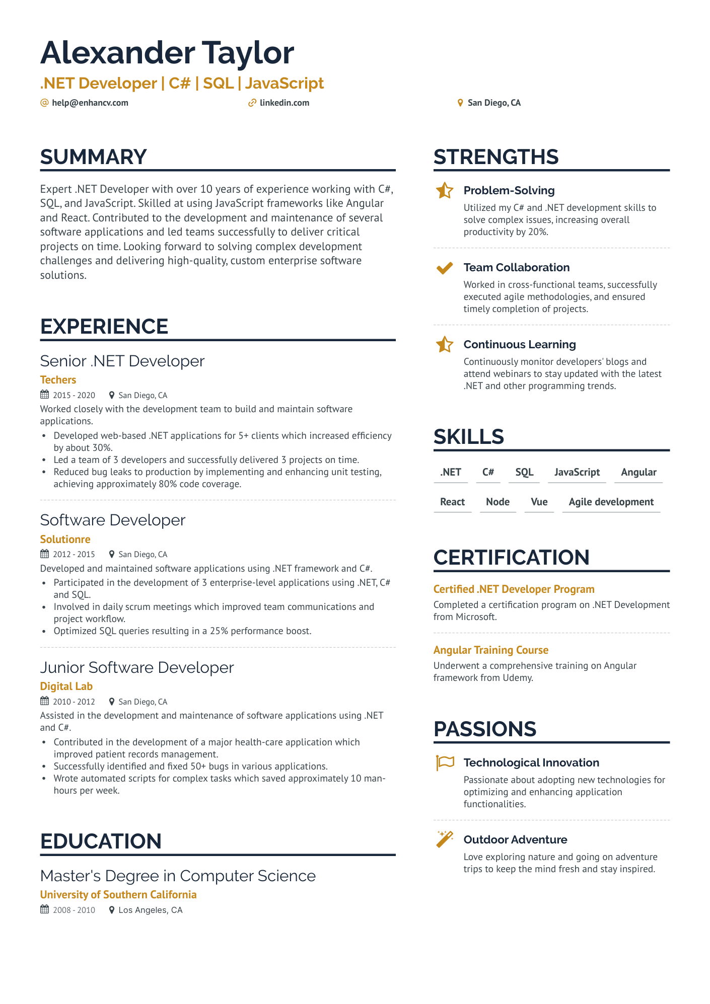6 Net Developer Resume Examples & Guide for 2024