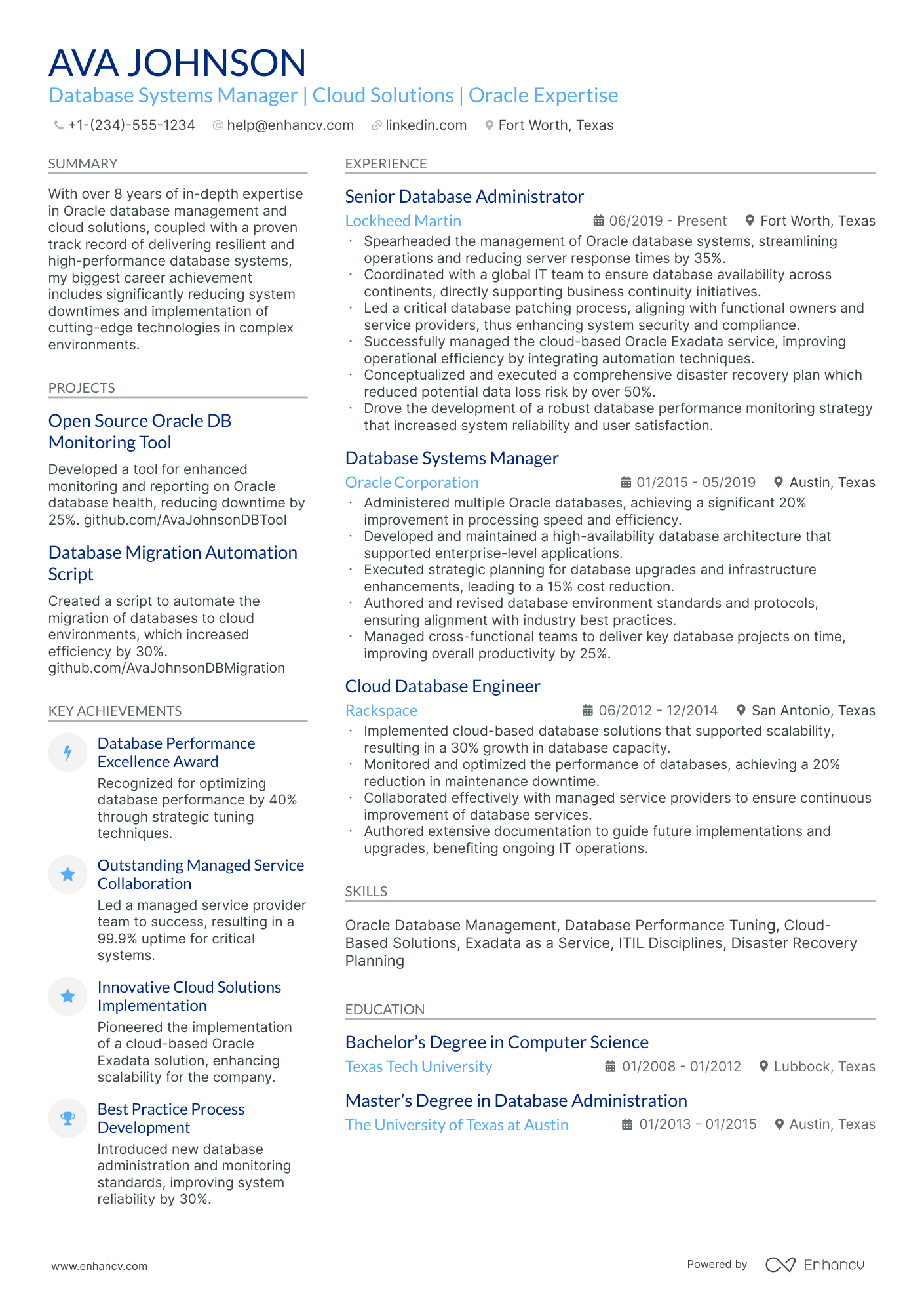 10 Oracle Database Administrator Resume Examples & Guide for 2026