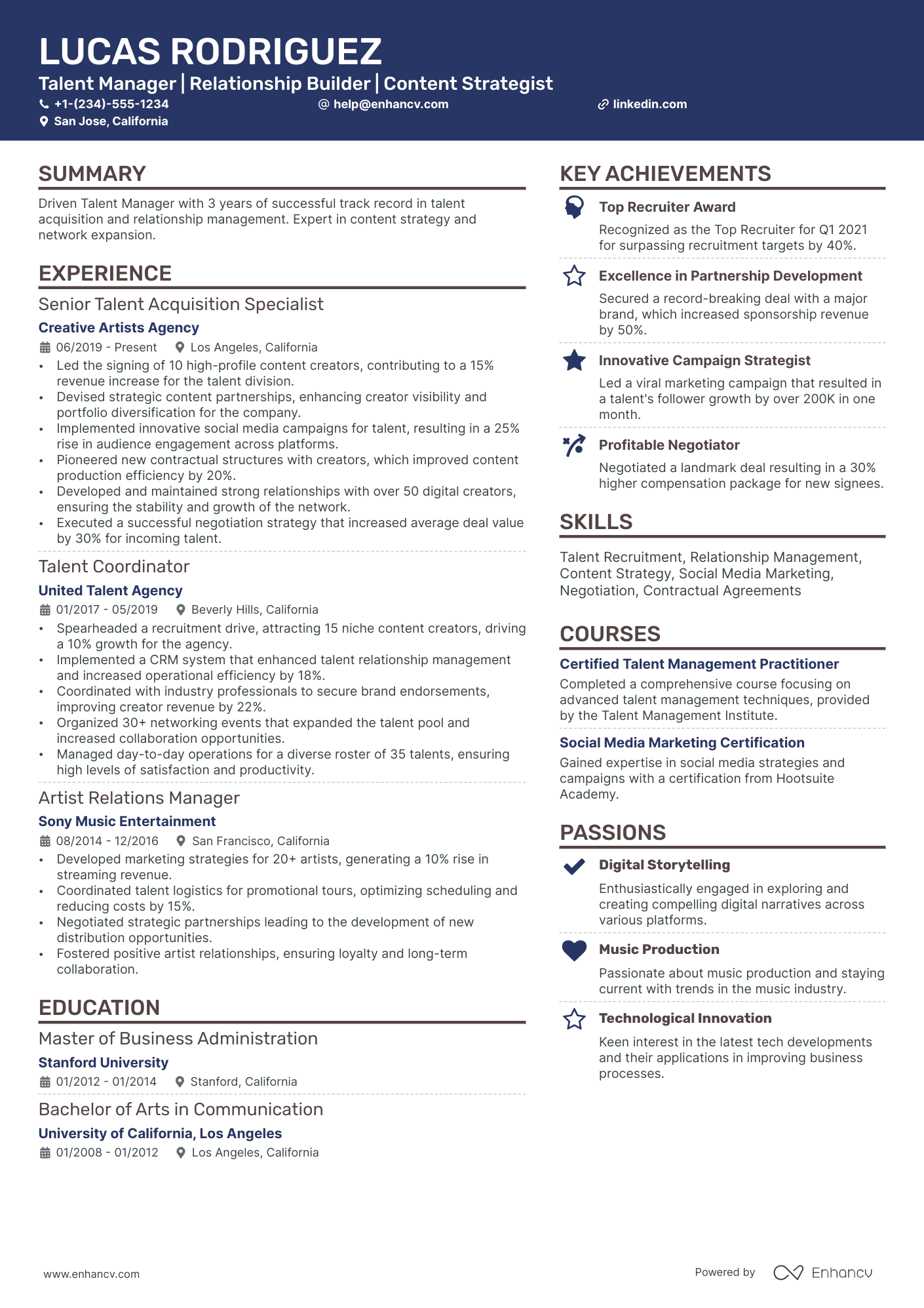 10 Talent Manager Resume Examples & Guide for 2026