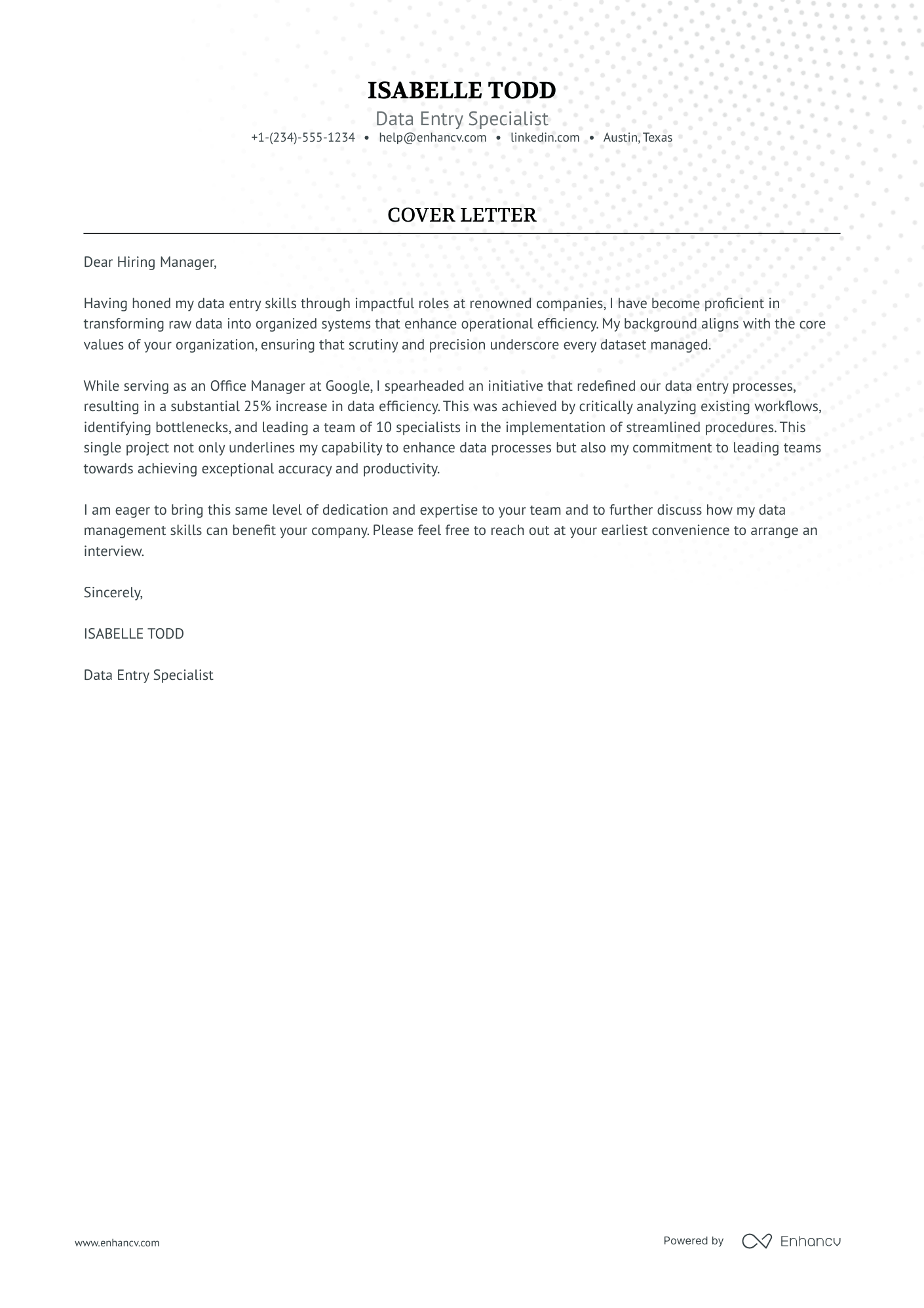 9 Professional Data Entry Cover Letter Examples and Template for 2026 ...