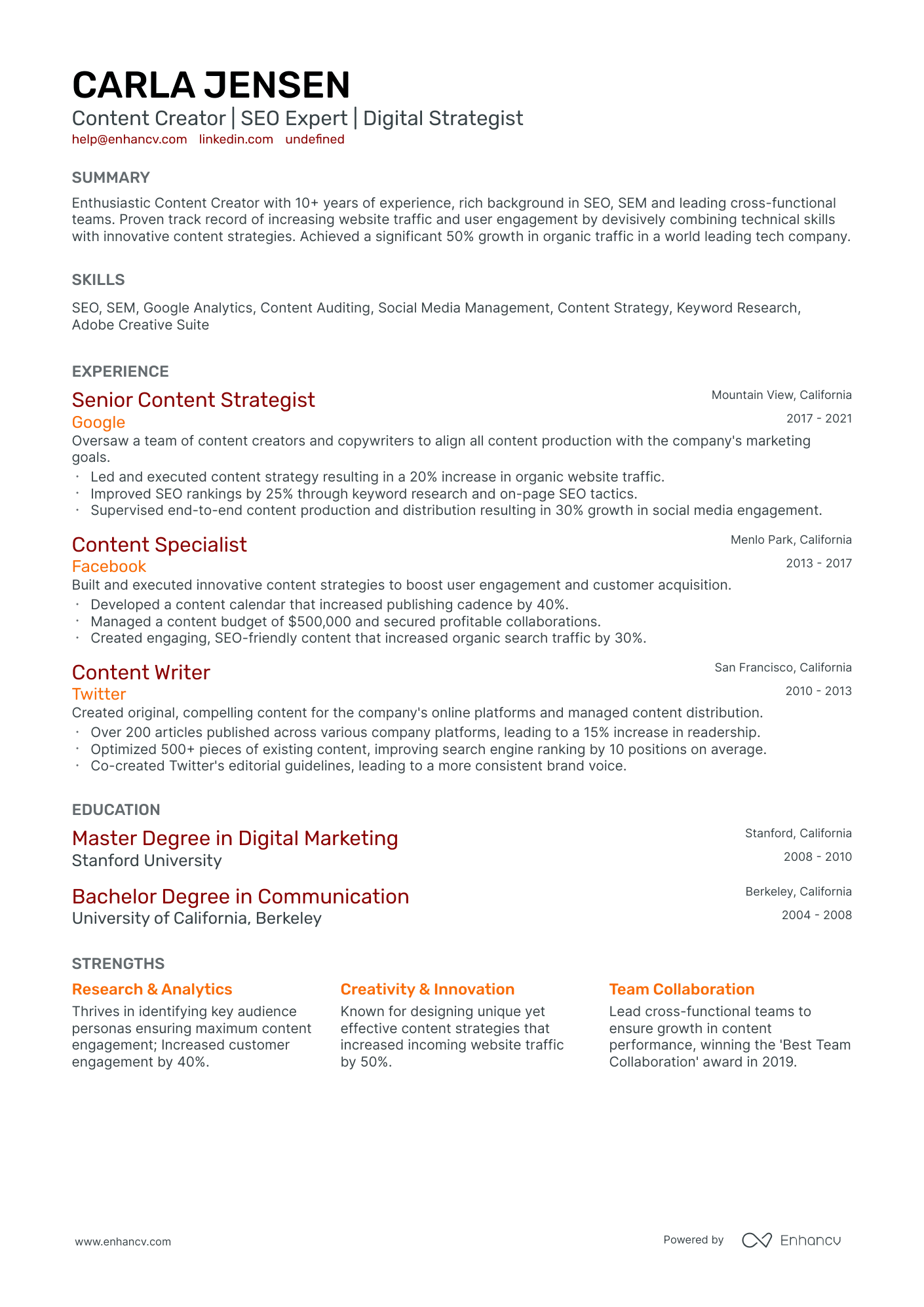 10 Content Creator Resume Examples - March 2026