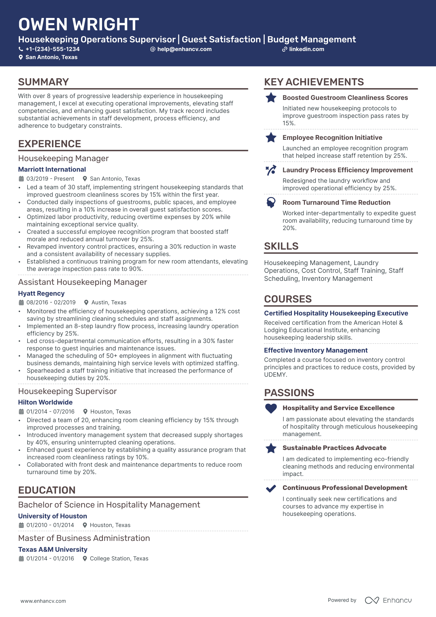 10 Housekeeping Manager Resume Examples & Guide for 2026