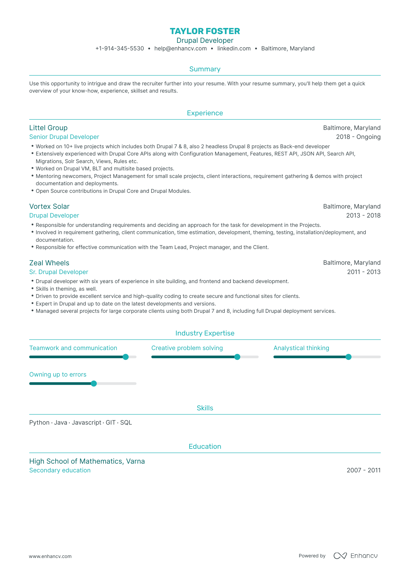 Drupal Developer Resume Examples & Guide for 2023 (Layout, Skills ...