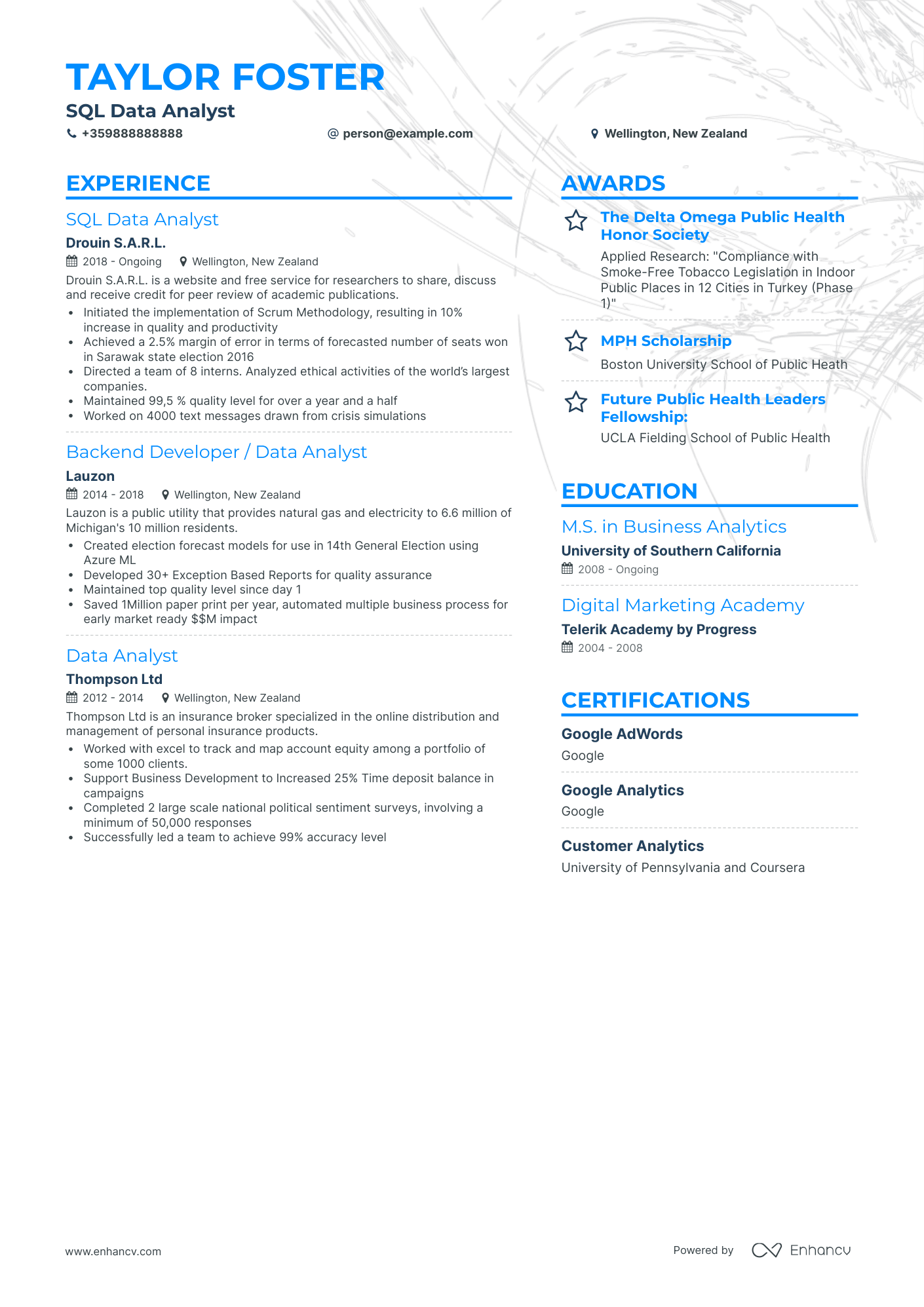 SQL Data Analyst Resume Examples Guide & Pro Tips | Enhancv (Layout ...