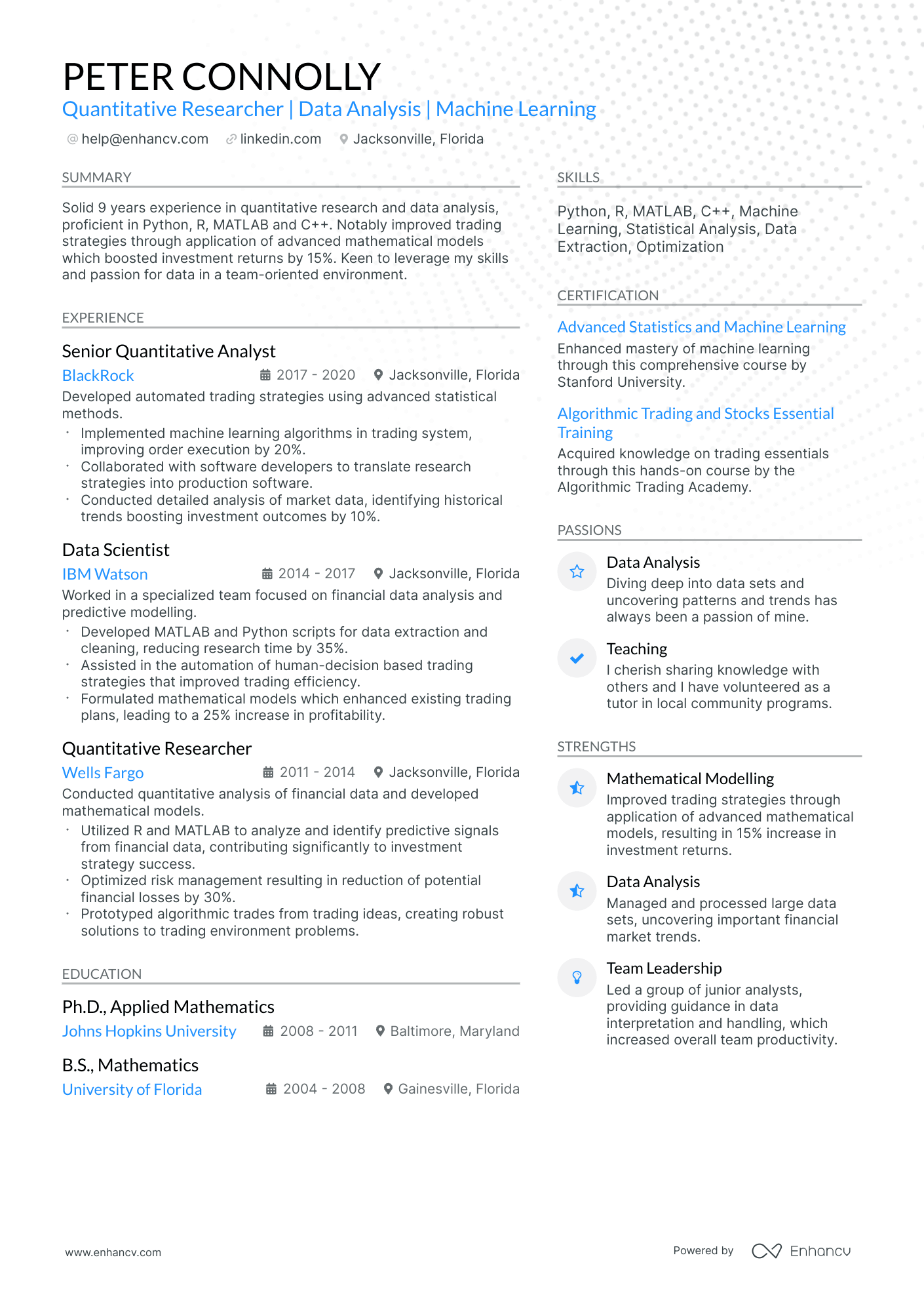 10 Quantitative Researcher Resume Examples & Guide for 2025