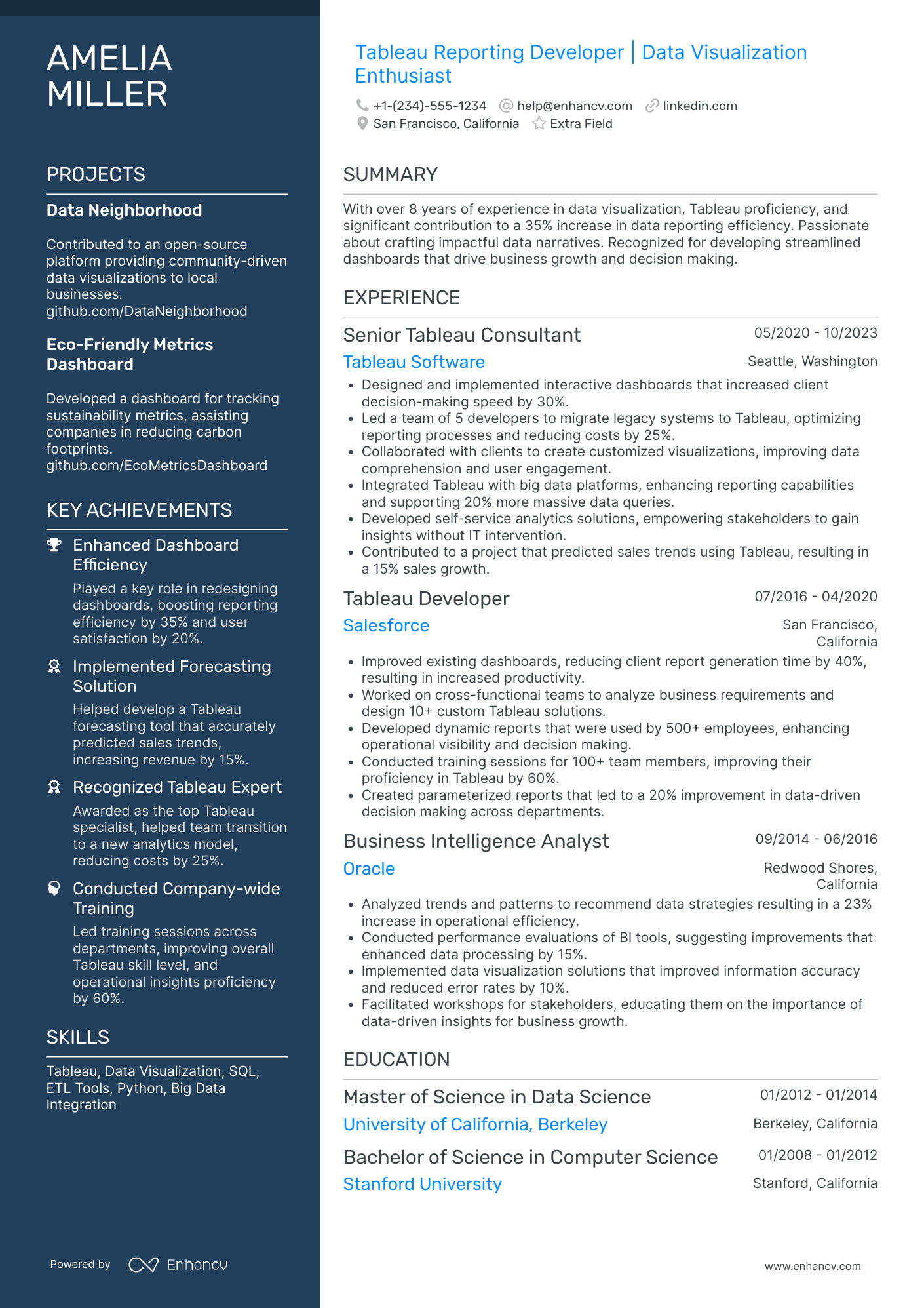 20 Tableau Developer Resume Examples & Guide for 2025