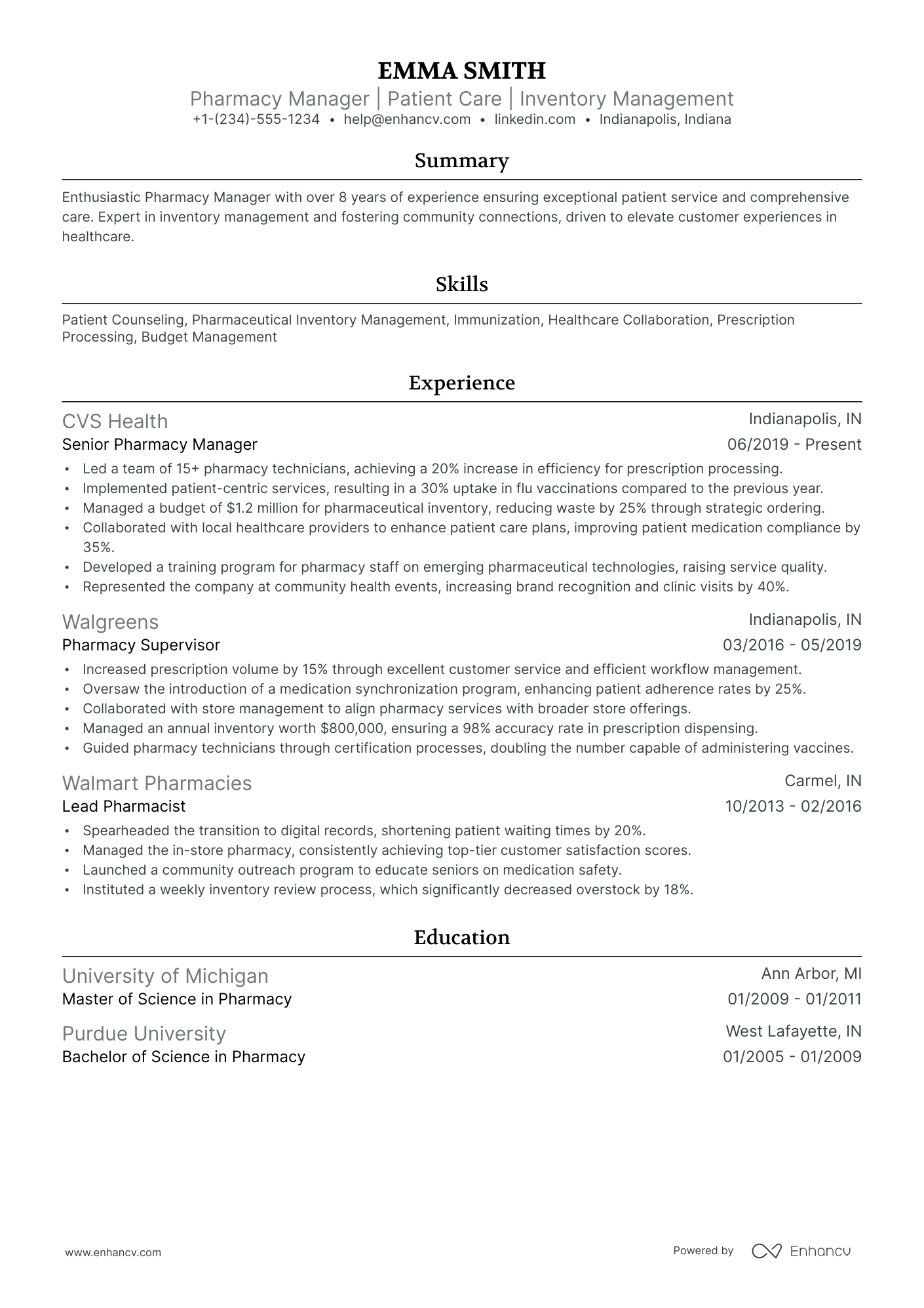 10 Pharmacy Manager Resume Examples & Guide for 2026