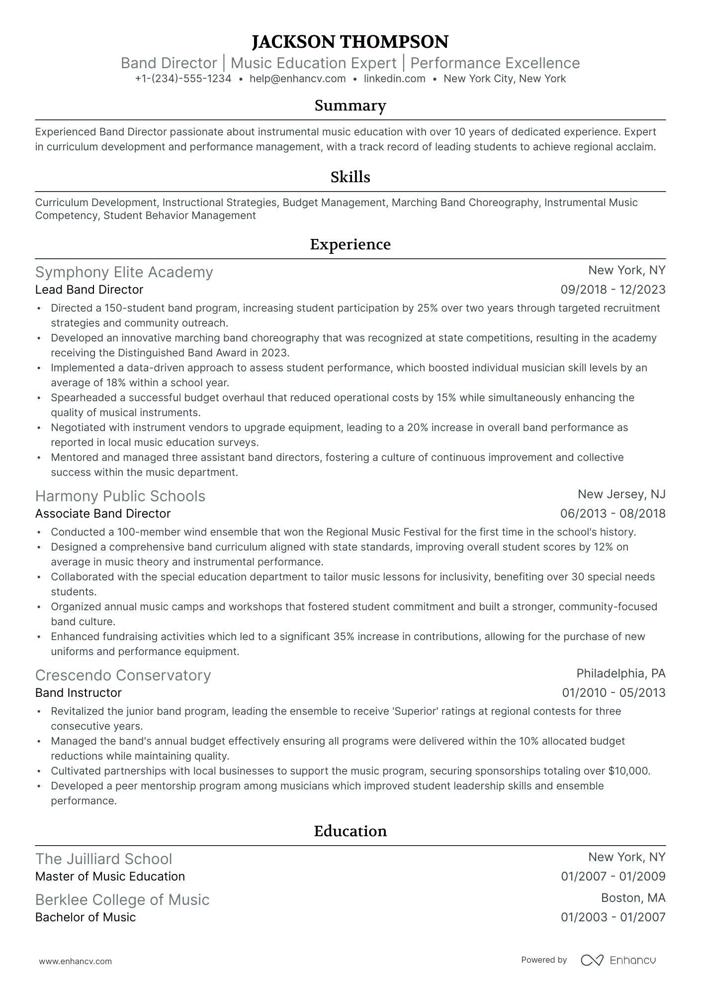 10 Band Director Resume Examples & Guide for 2026