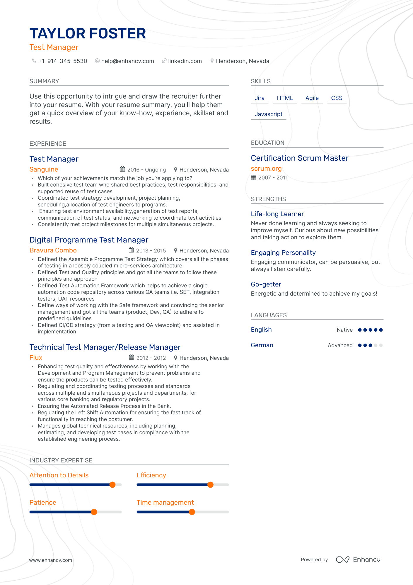 Test Manager Resume Examples & Guide for 2023 (Layout, Skills, Keywords ...