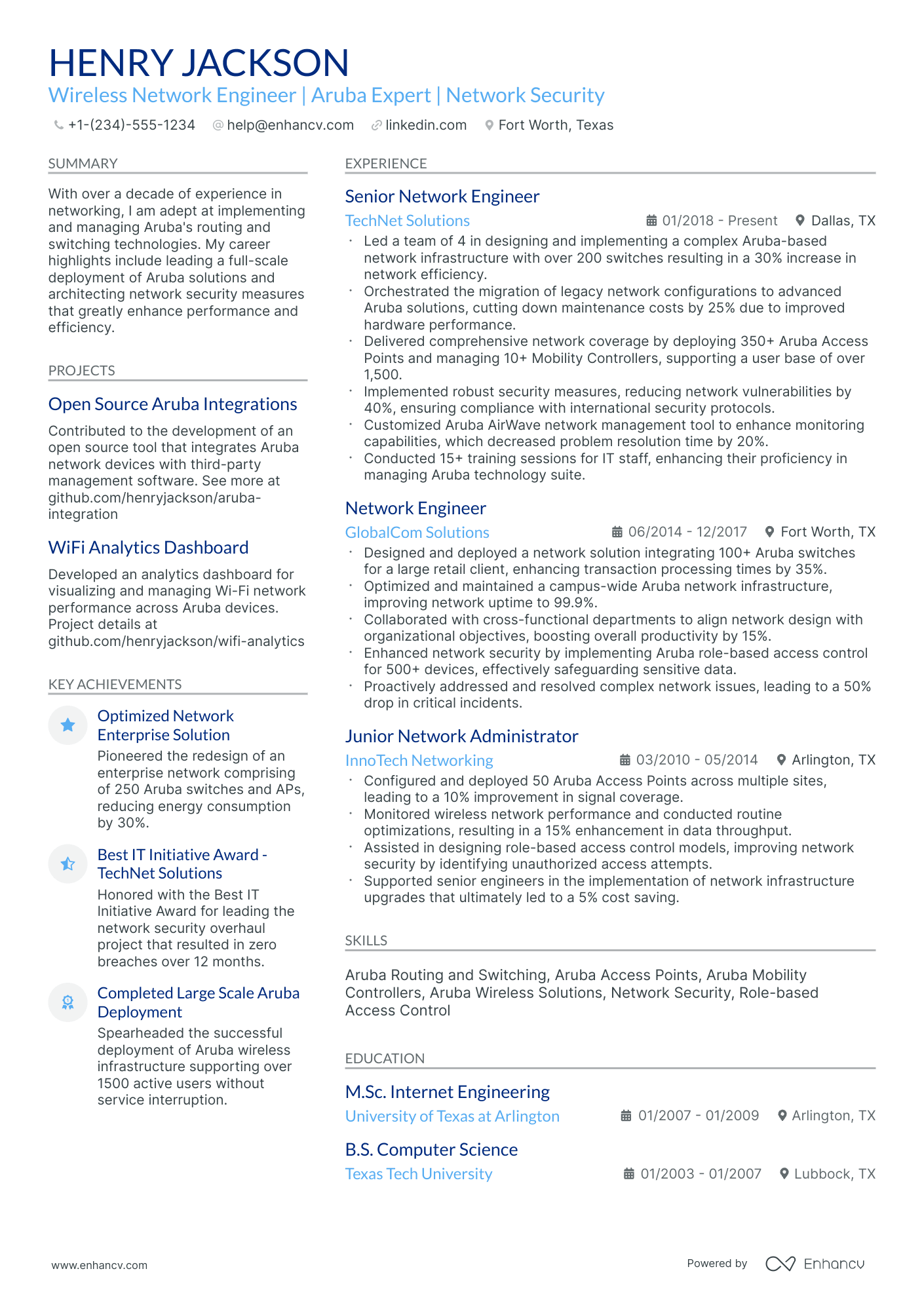 10 Wireless Network Engineer Resume Examples & Guide for 2025