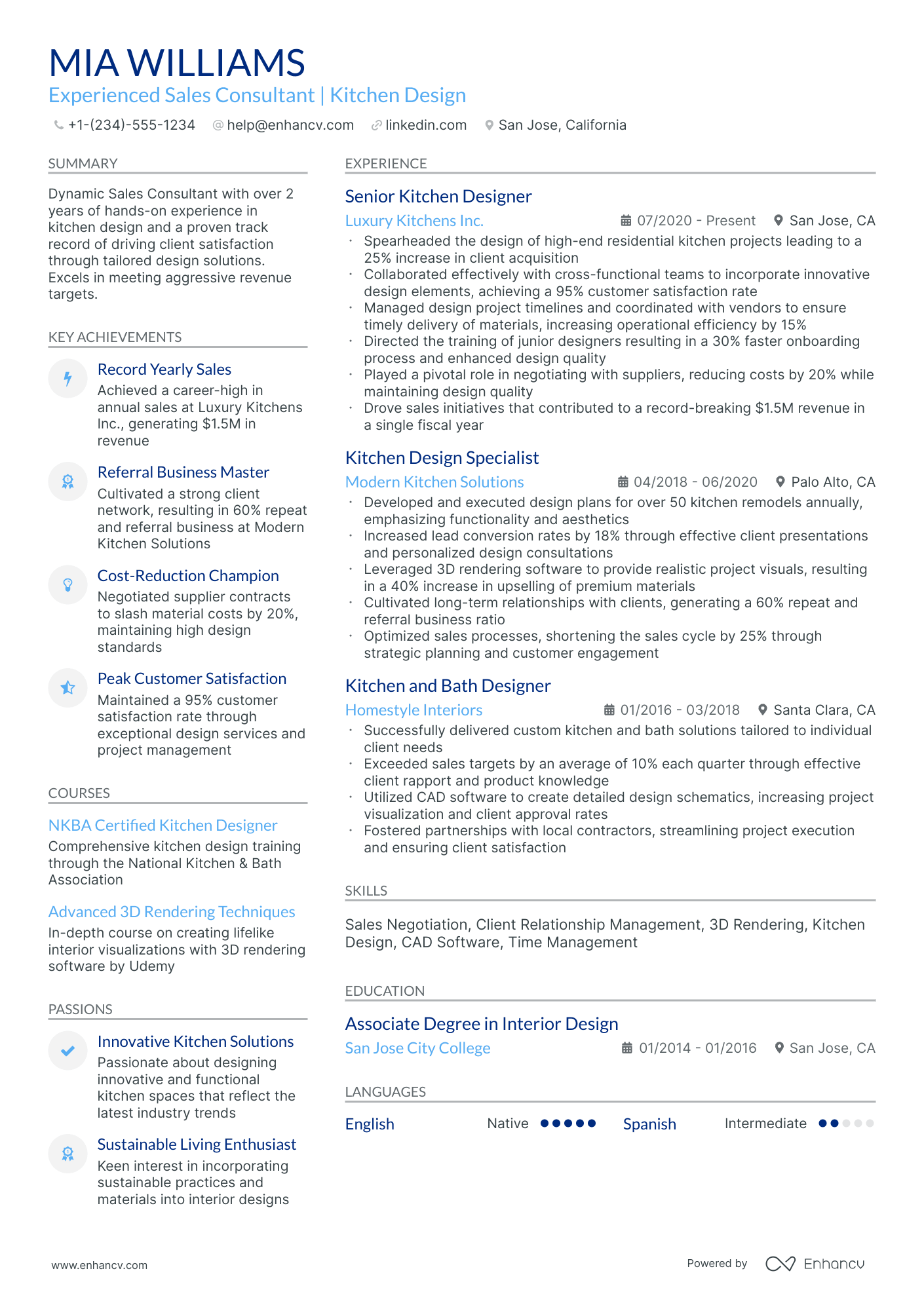 10 Kitchen Designer Resume Examples & Guide for 2026