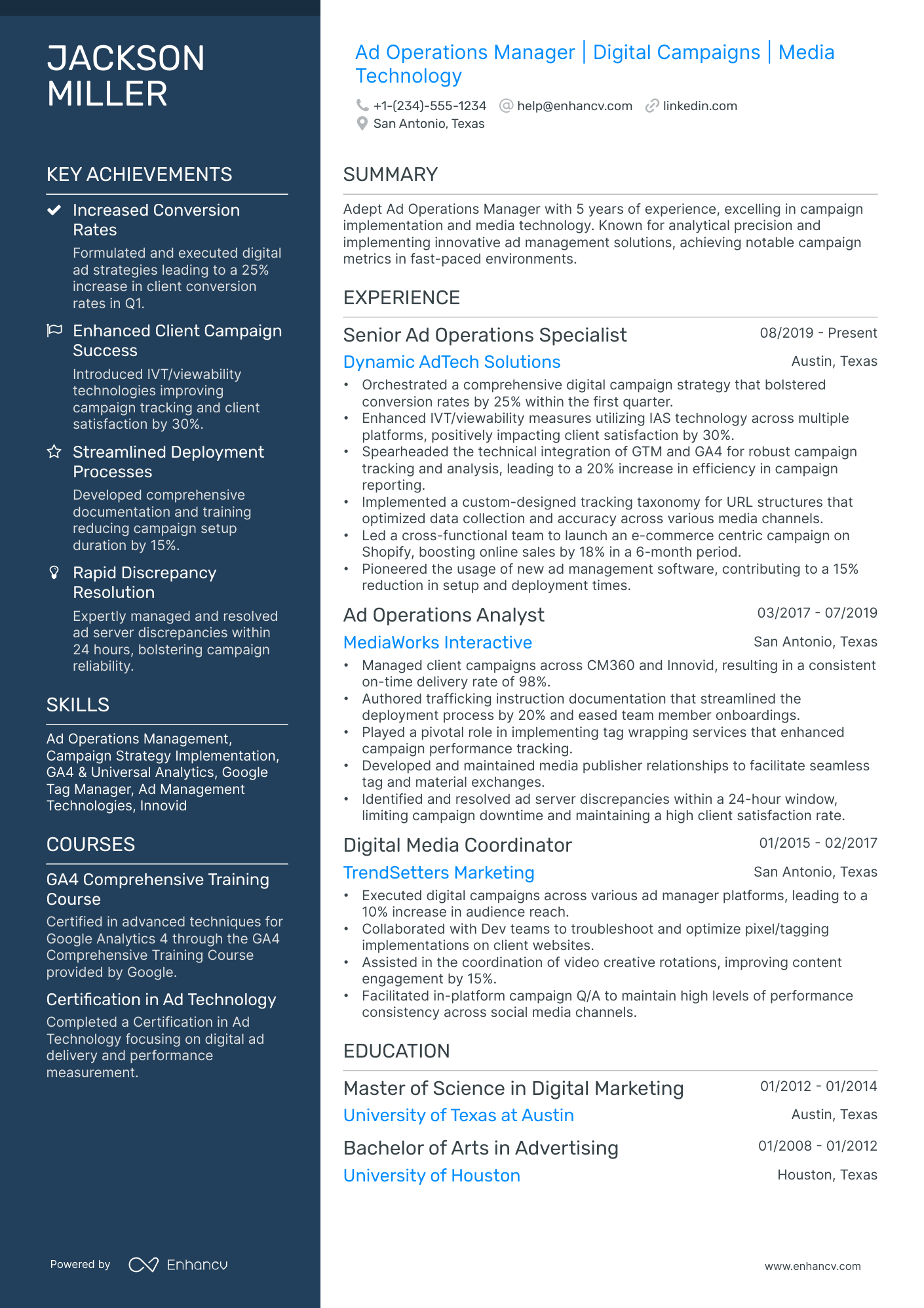 10 Ad Operations Manager Resume Examples & Guide for 2026