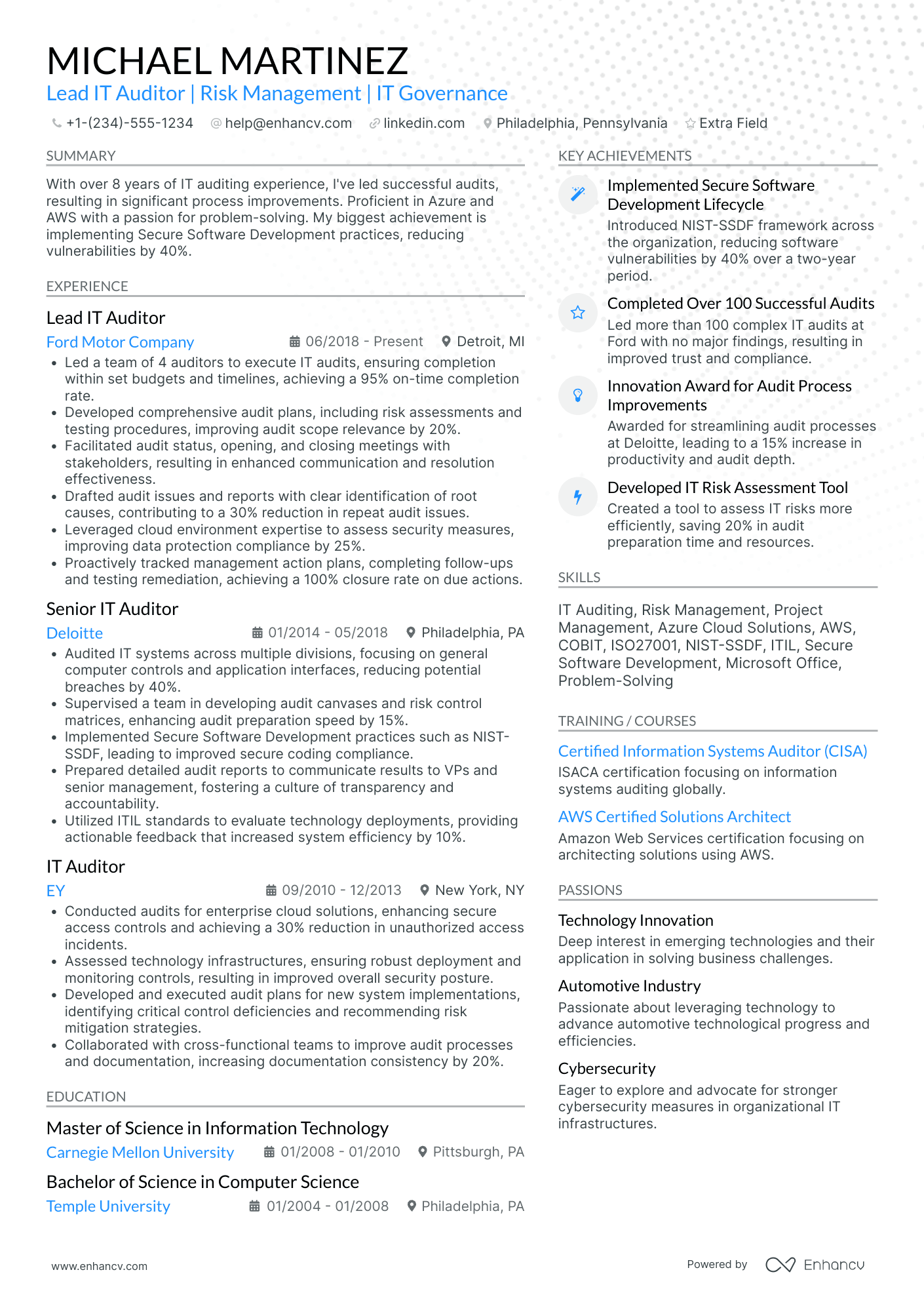 21 IT Auditor Resume Examples & Guide for 2026