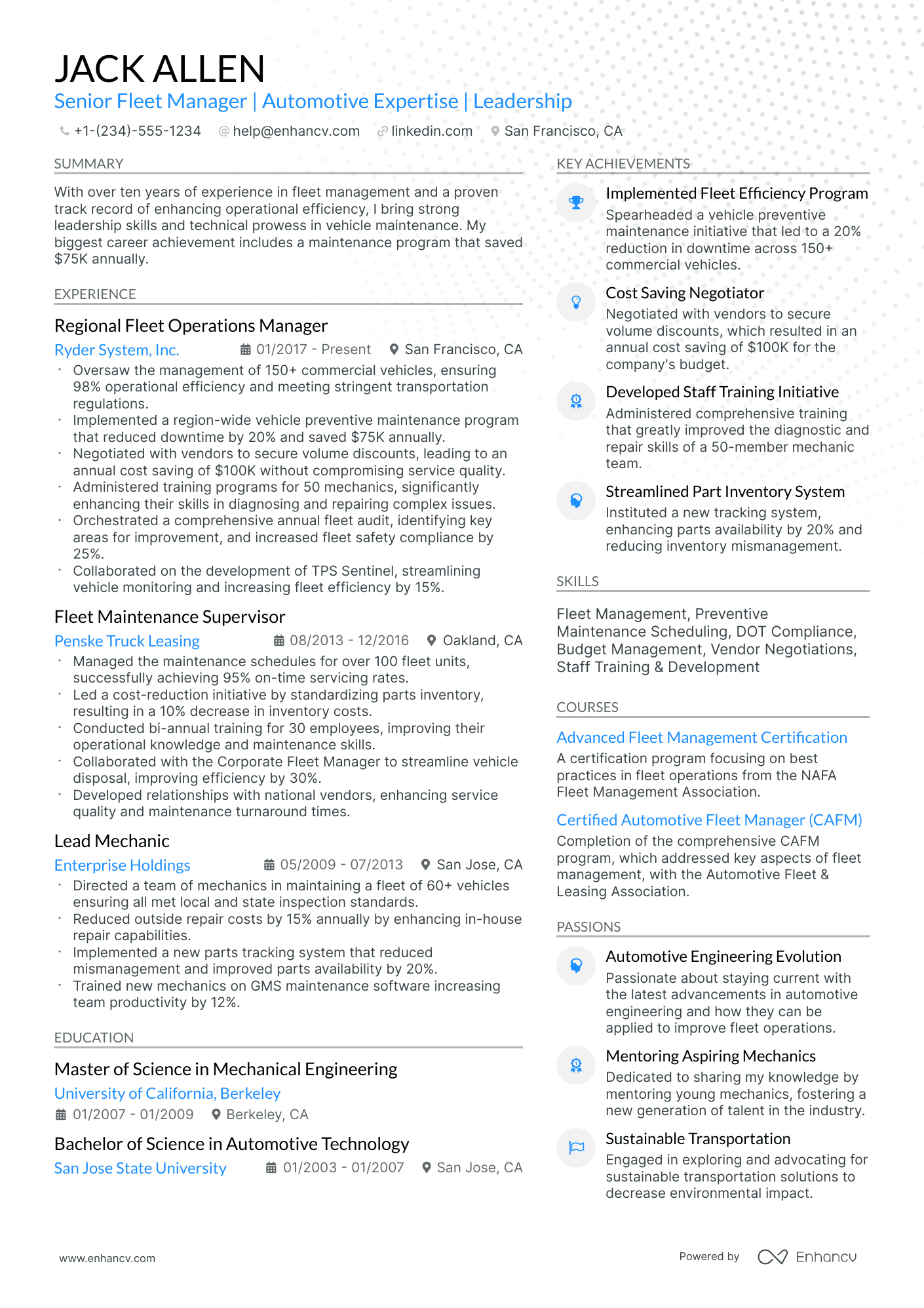 10 Fleet Manager Resume Examples & Guide for 2026