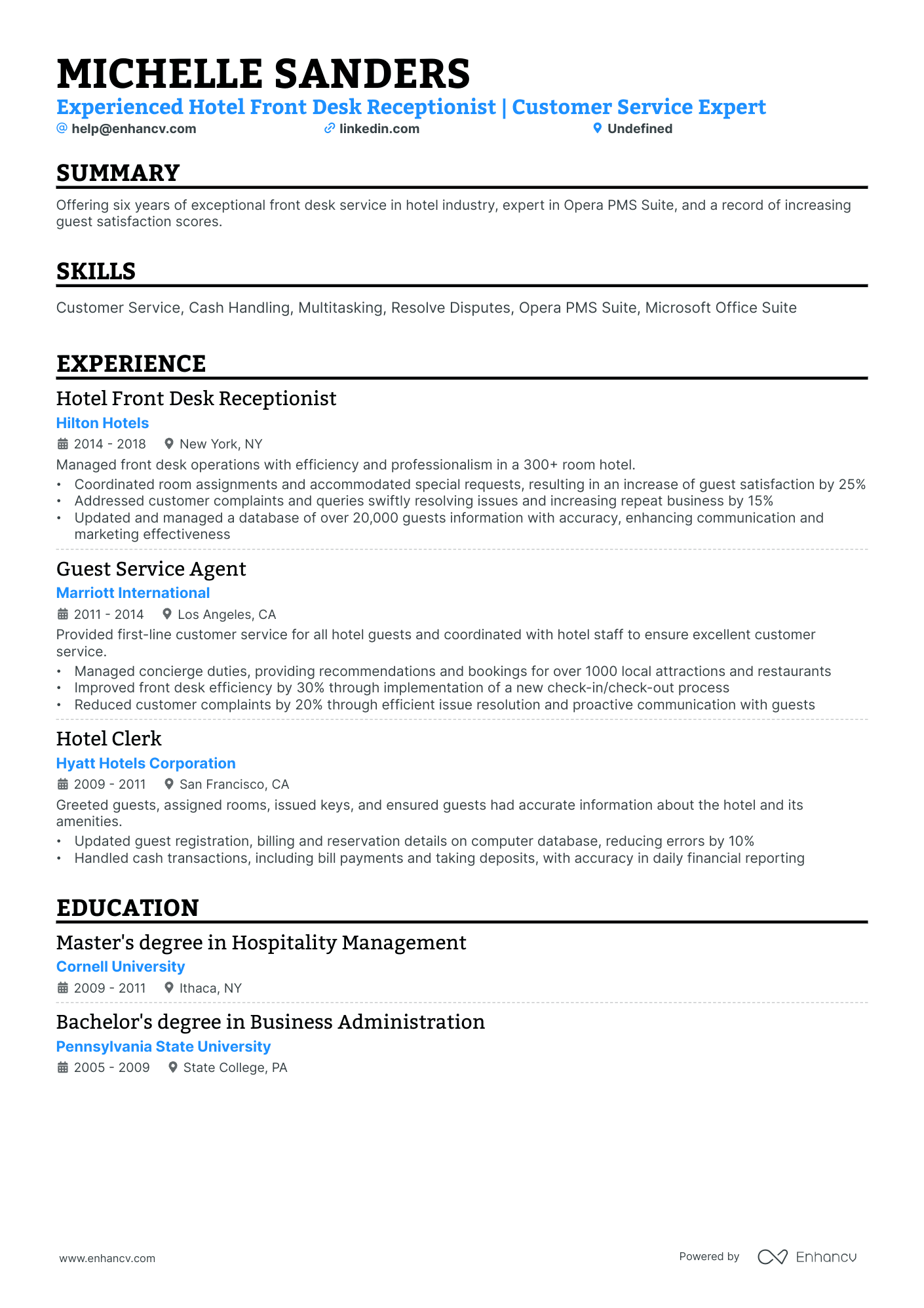 10 Hotel Front Desk Receptionist Resume Examples & Guide For 2025