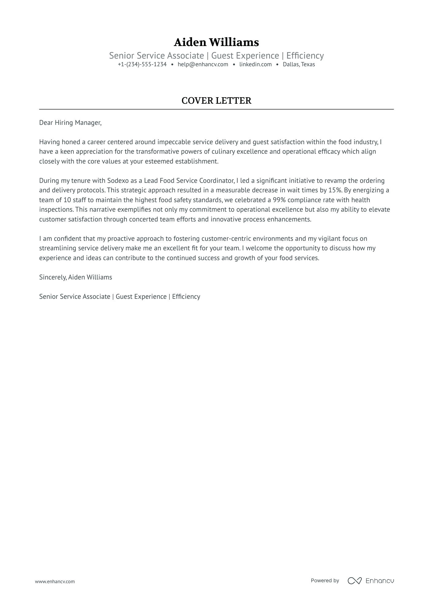 10 Professional Waitress Cover Letter Examples and Template for 2026 ...