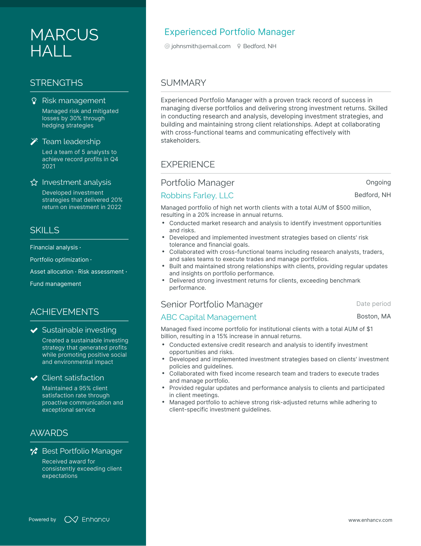 5 Portfolio Manager Resume Examples & Guide for 2024