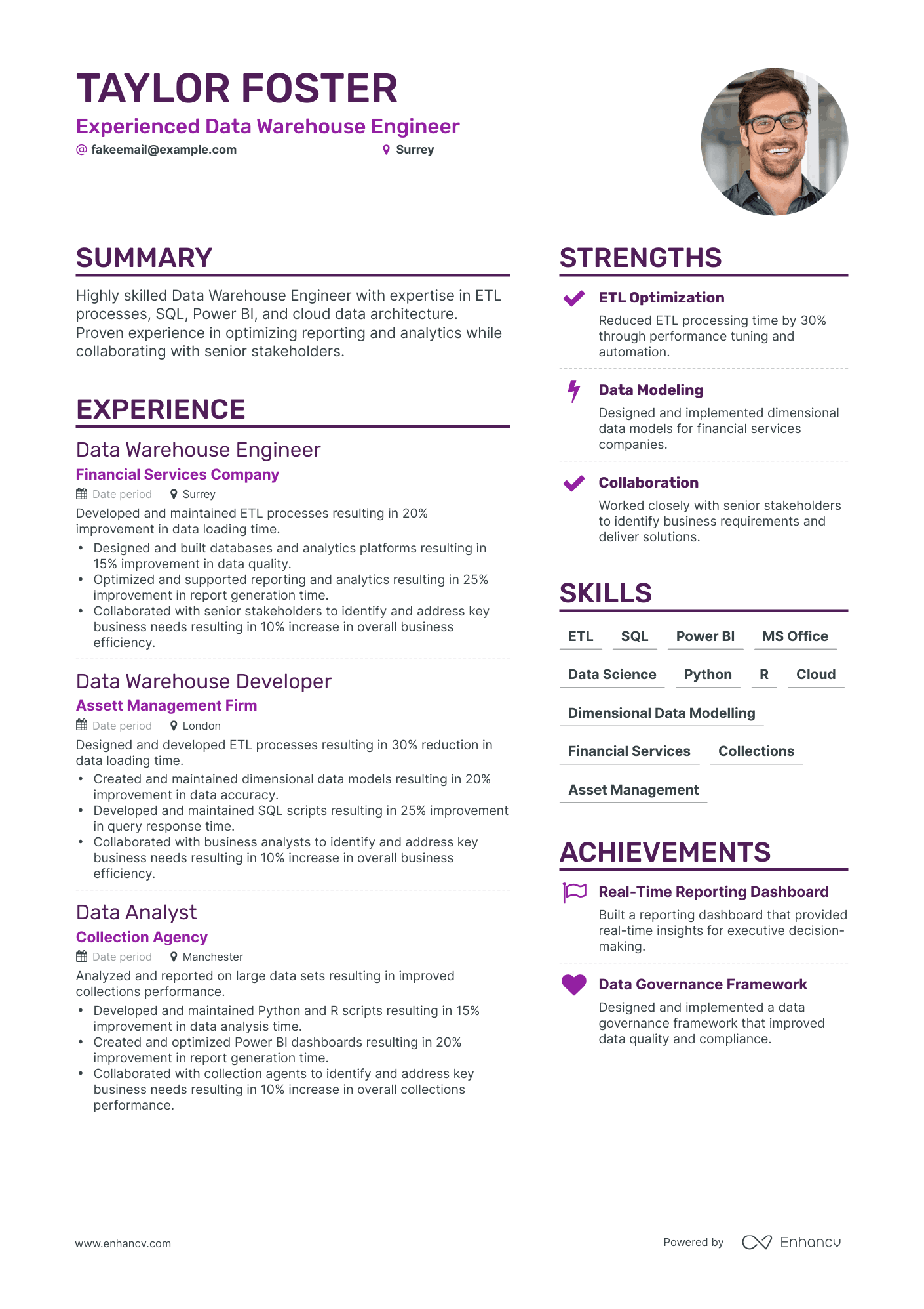 5 Data Warehouse Engineer Resume Examples & Guide for 2024