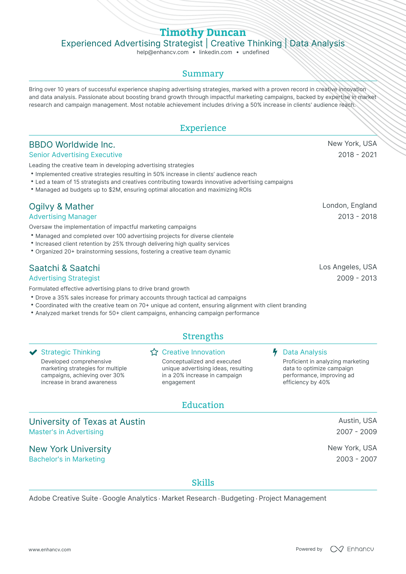 5 Advertising Agency Resume Examples & Guide for 2024