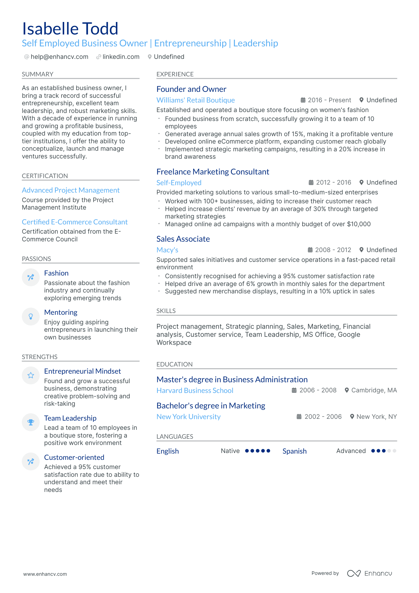 10 Self Employed Business Owner Resume Examples & Guide for 2026