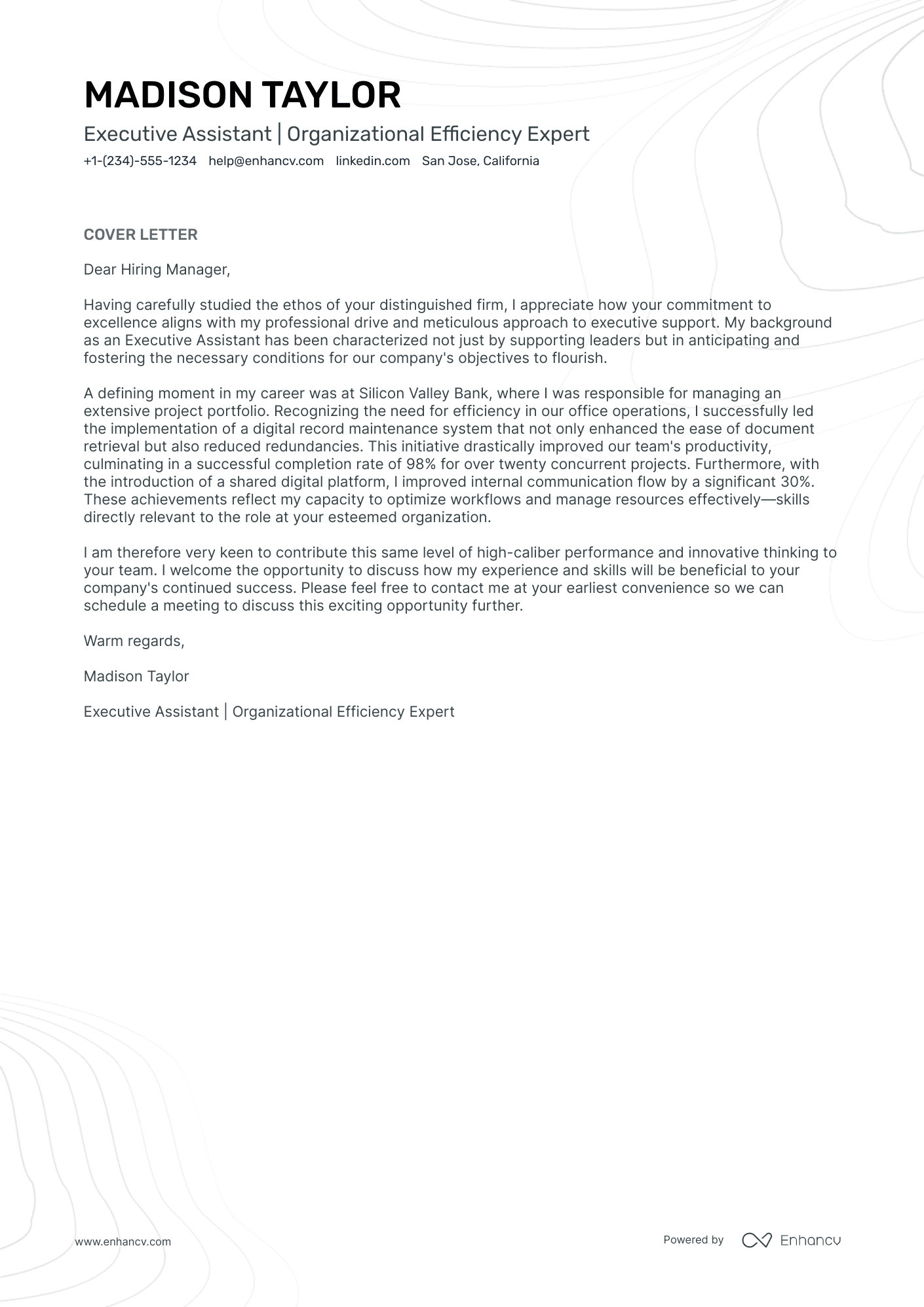 Executive Assistant Cover Letter Examples for 2026 | Enhancv