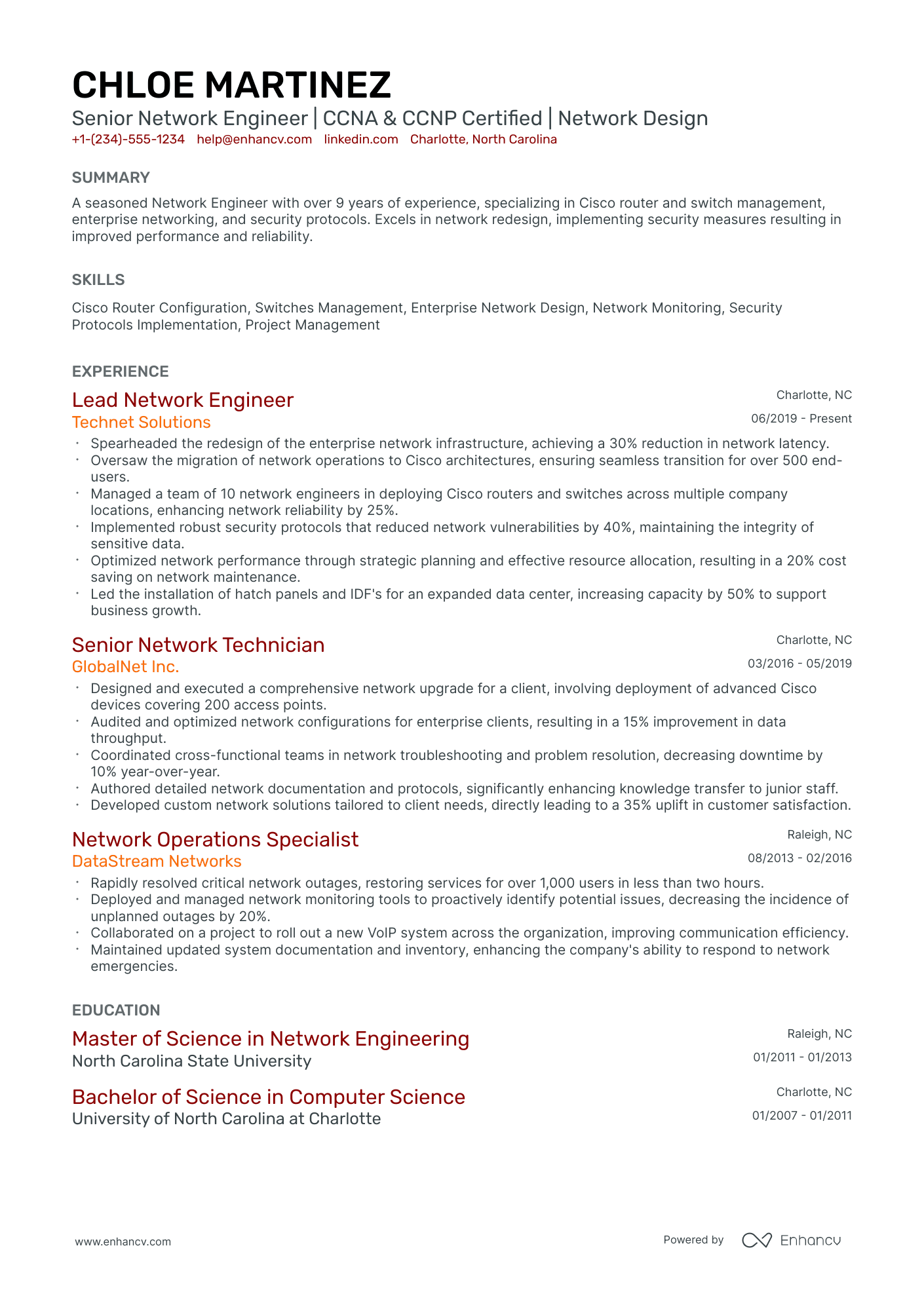 10 Ccna Network Engineer Resume Examples & Guide for 2025
