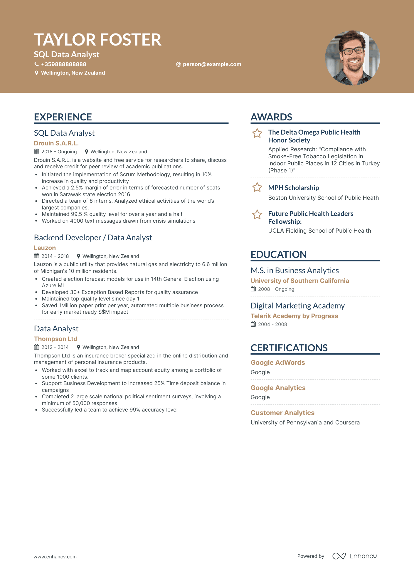 SQL Data Analyst Resume Examples Guide & Pro Tips | Enhancv (Layout ...
