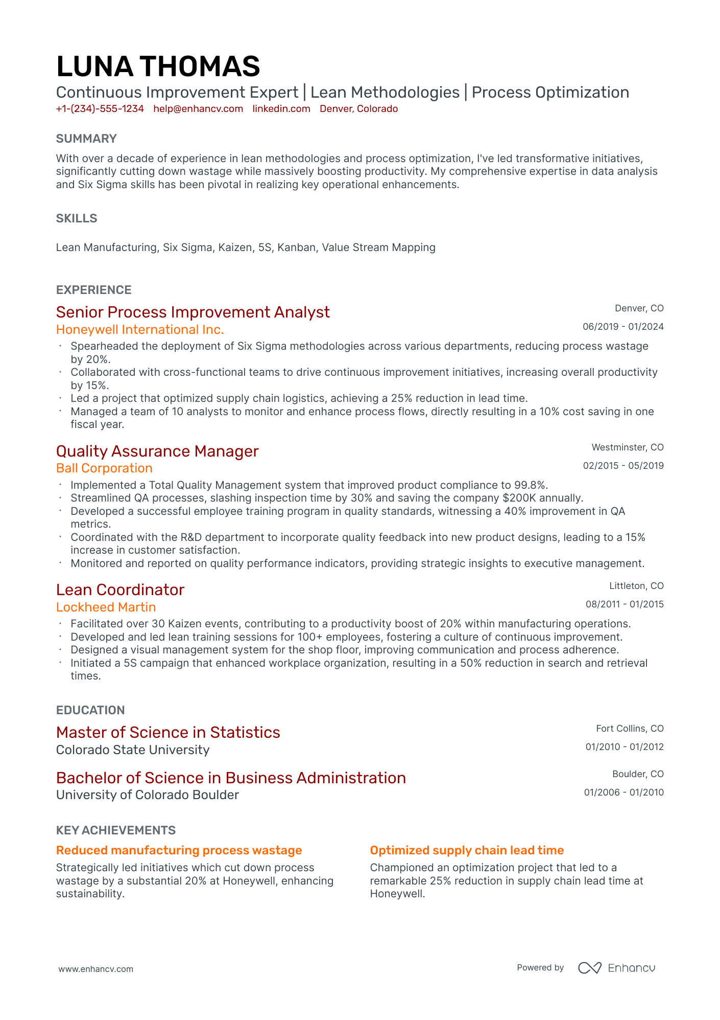 10 Continuous Improvement Manager Resume Examples & Guide for 2026
