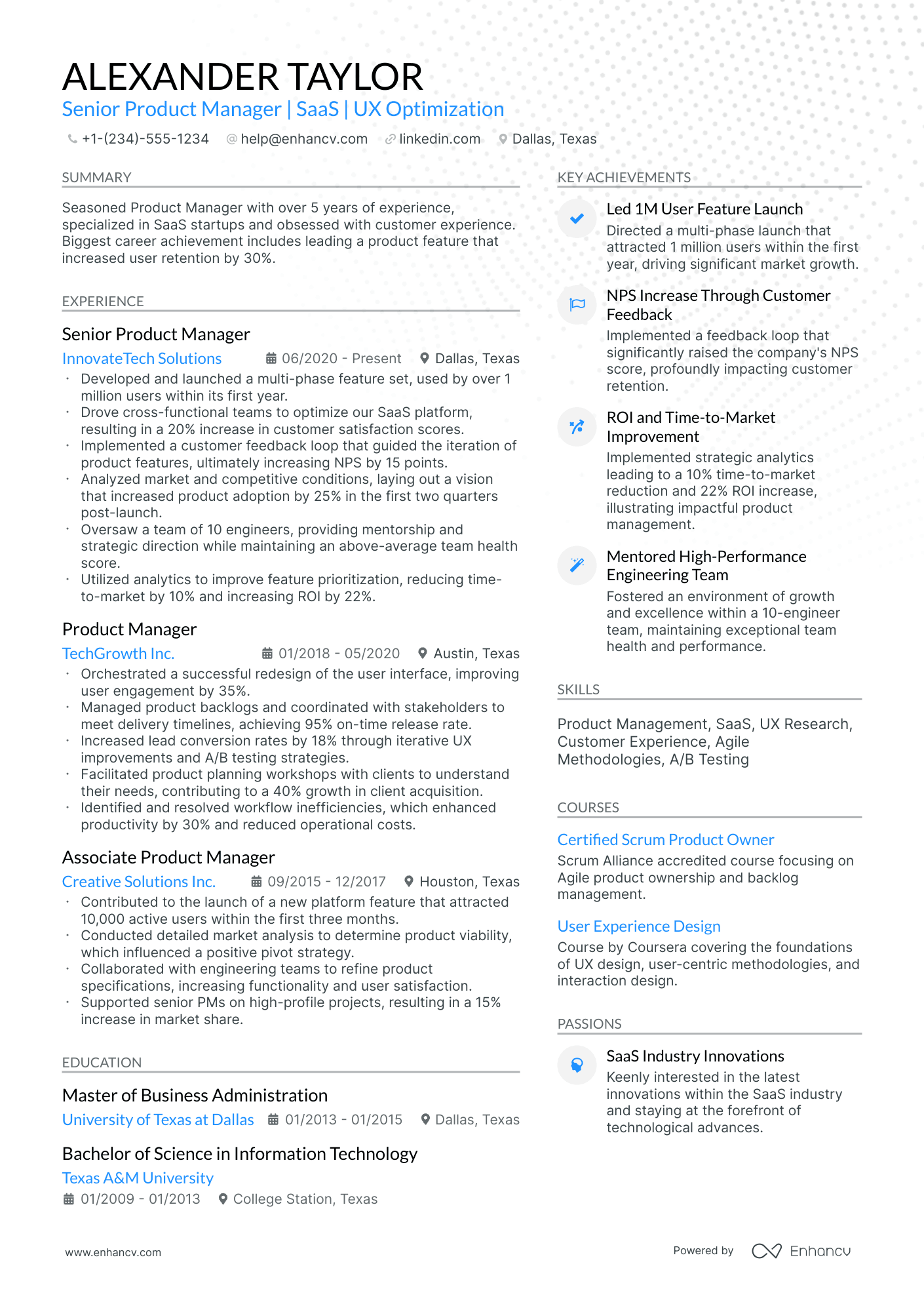10 SaaS Product Manager Resume Examples & Guide for 2025