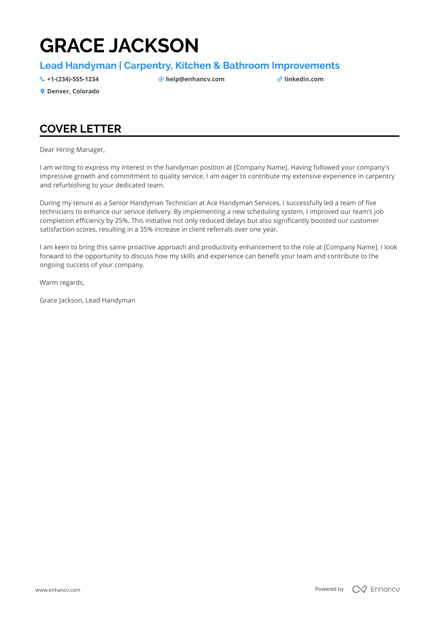 6 Professional Handyman Cover Letter Examples and Template for 2026 ...