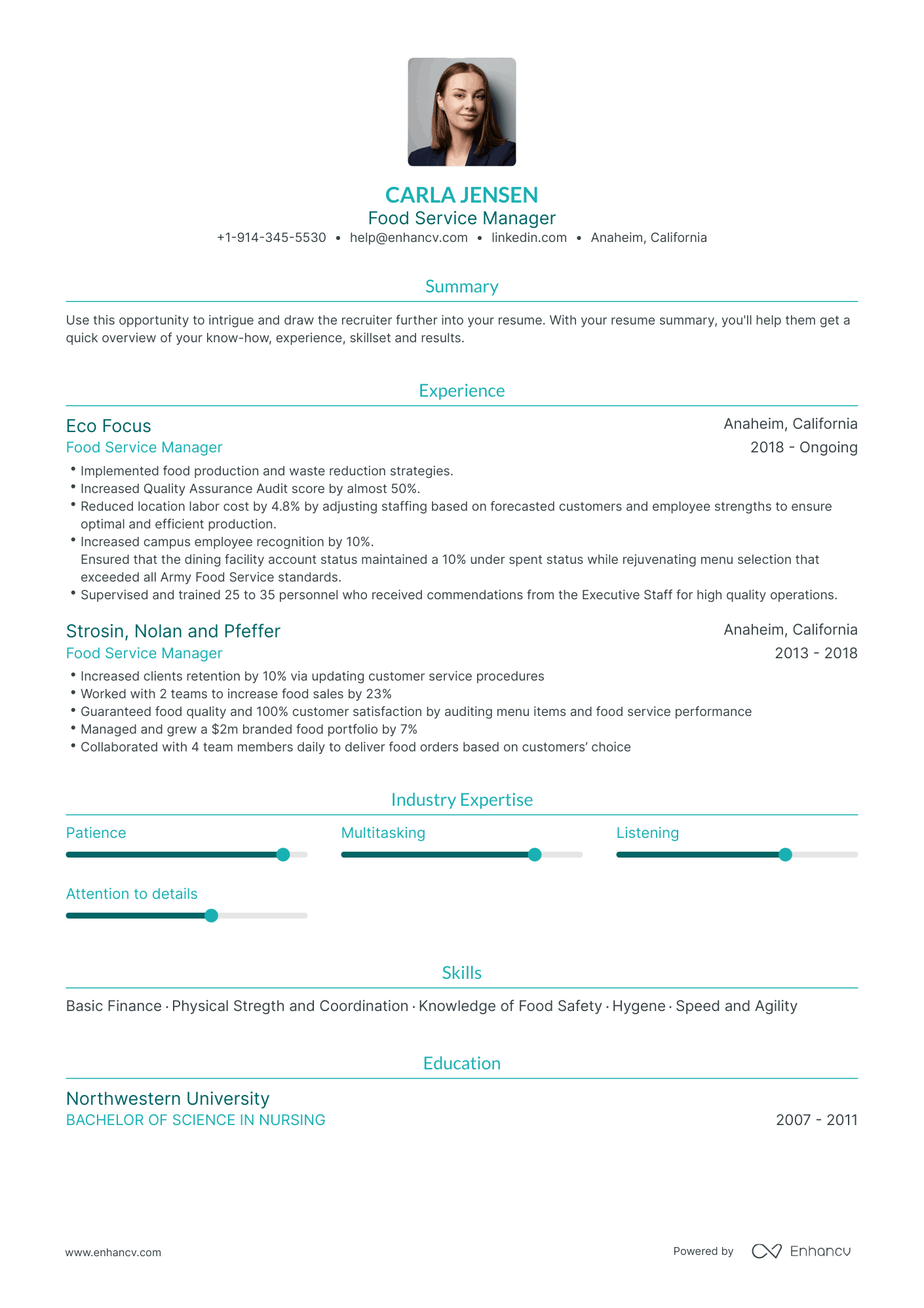 Food Service Manager Resume Examples & Guide for 2023 (Layout, Skills ...