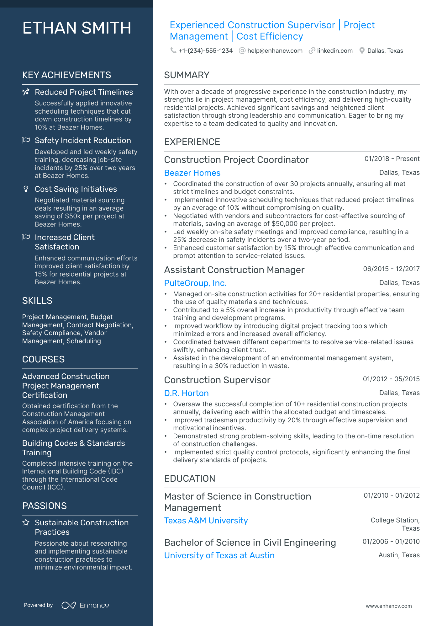10 Construction Manager Resume Examples & Guide for 2026