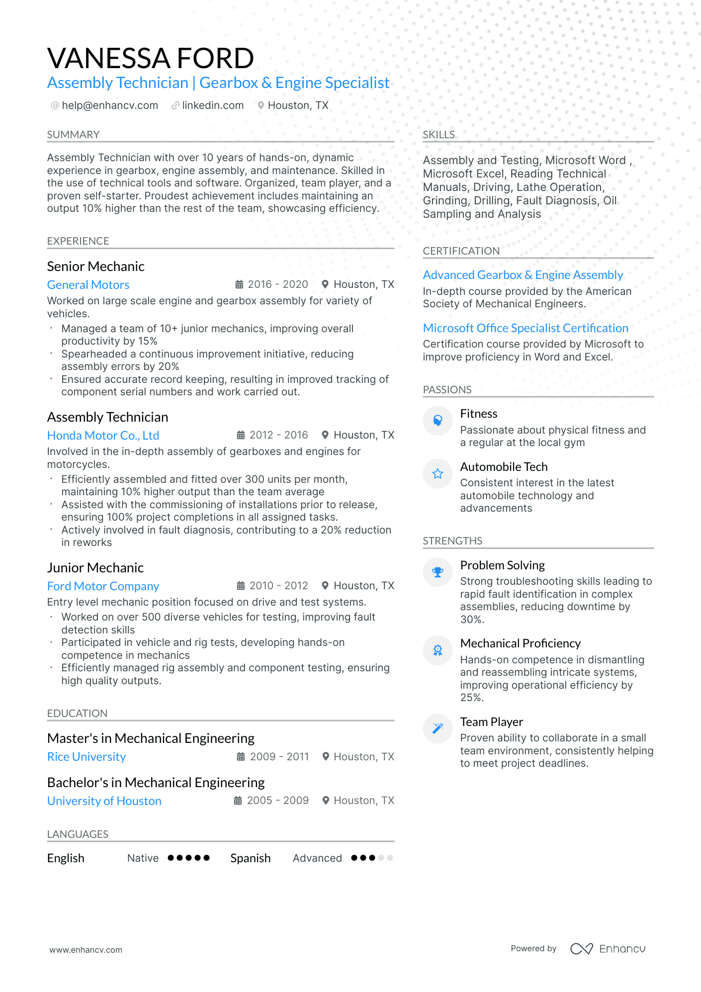 10 Assembly Technician Resume Examples & Guide for 2025