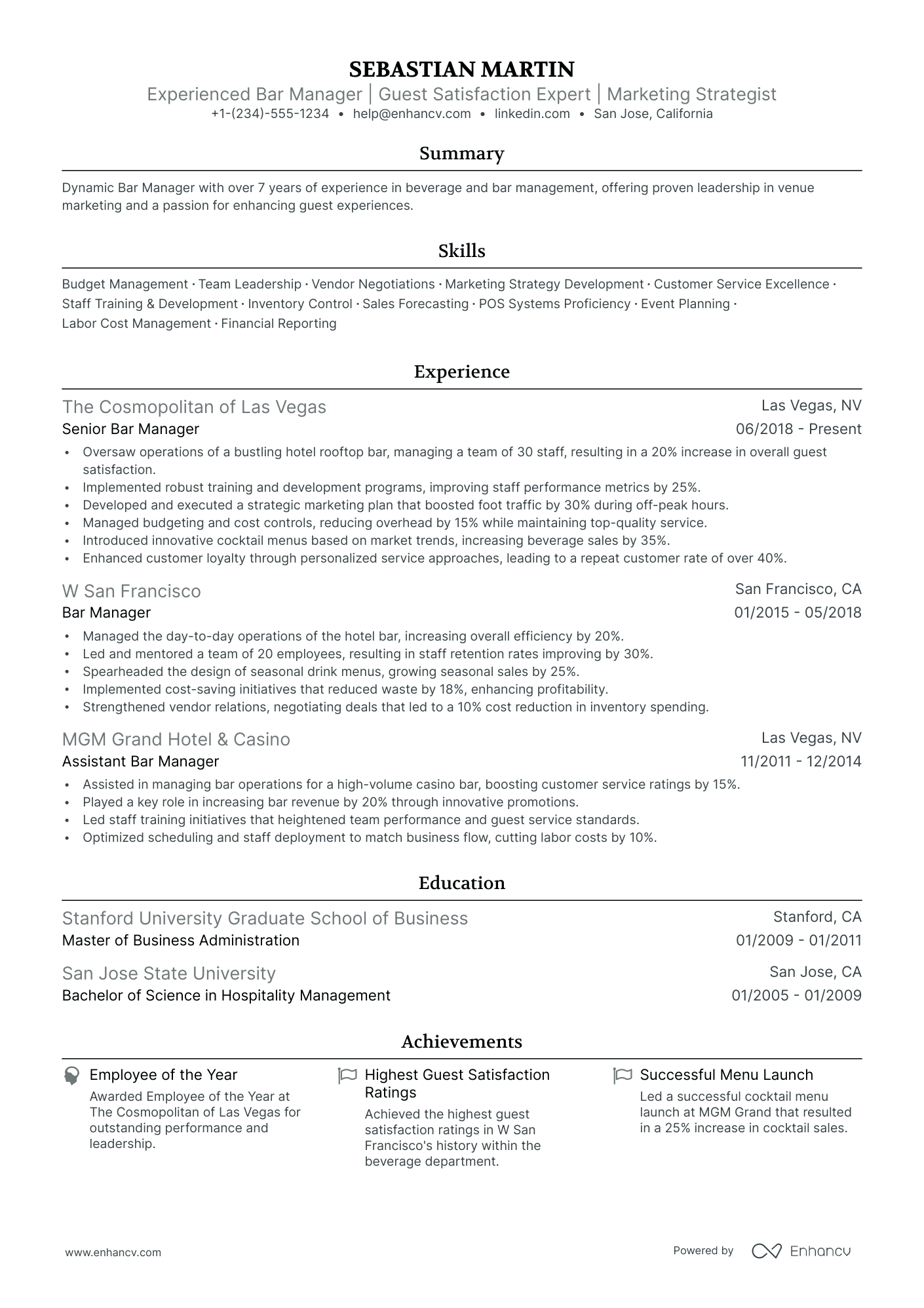 5 Bar Manager Resume Examples & Guide for 2024